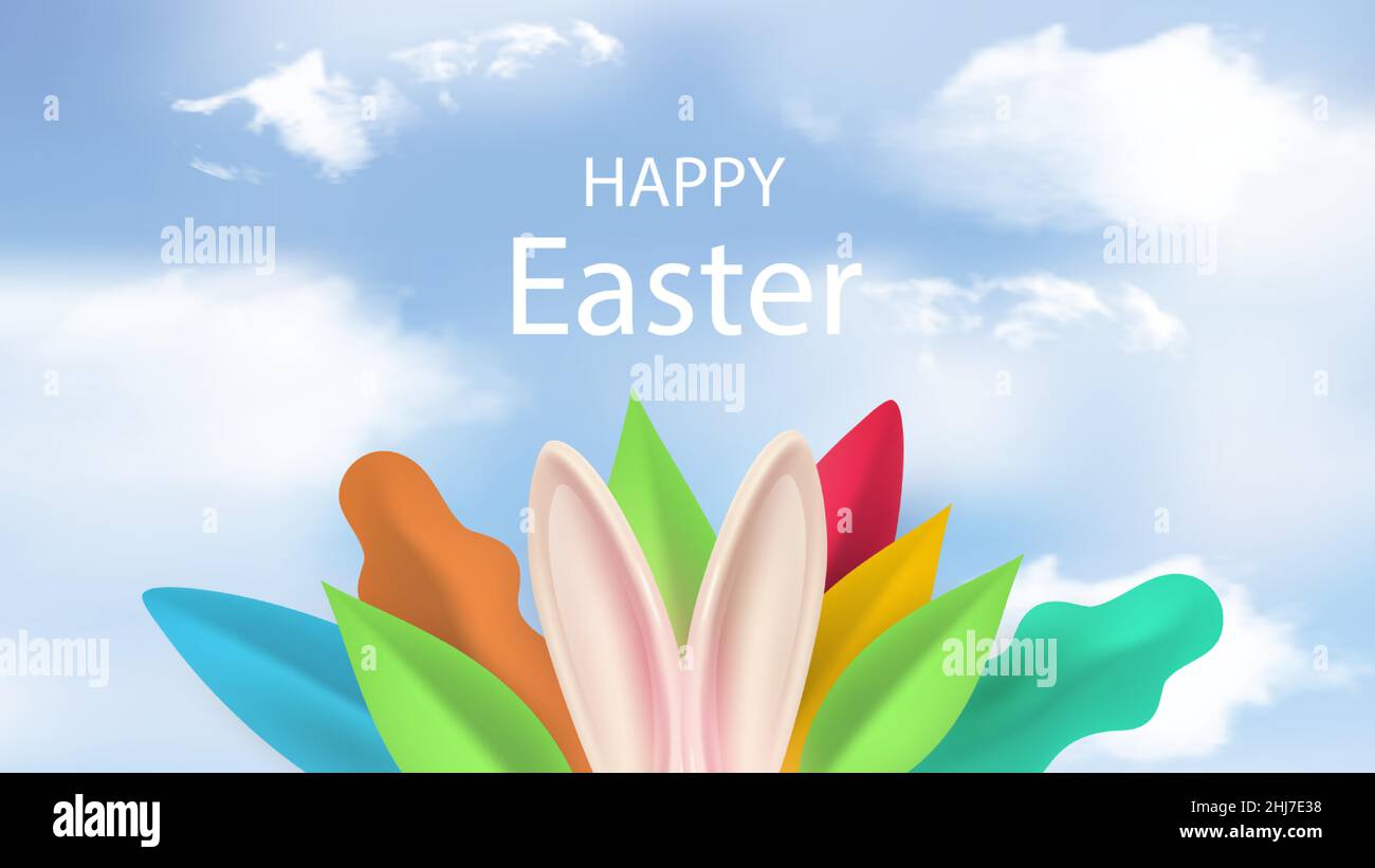 Happy Easter greeting card. Hare ears against the background of the ...