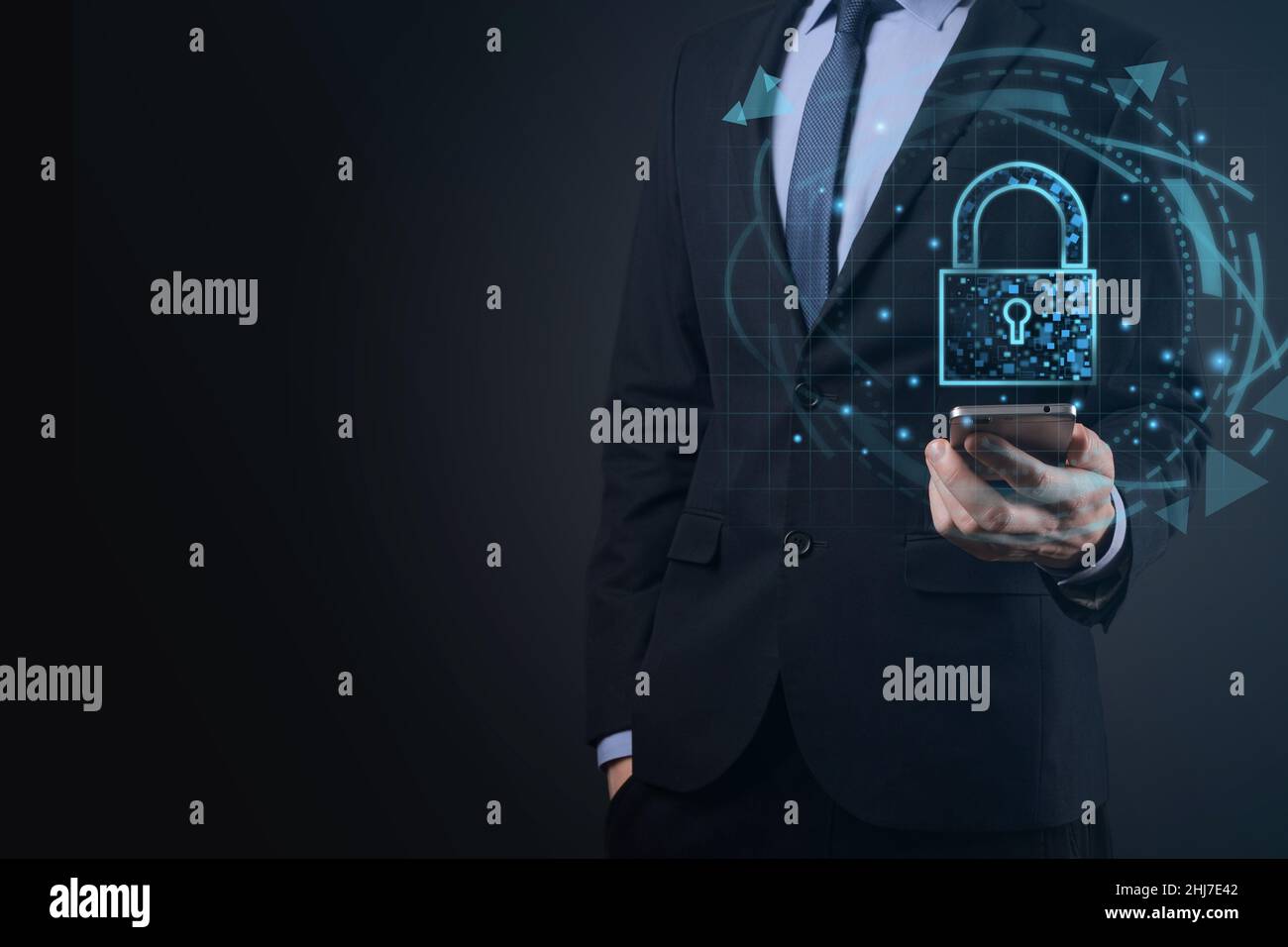 Cyber security network. Padlock icon and internet technology networking ...