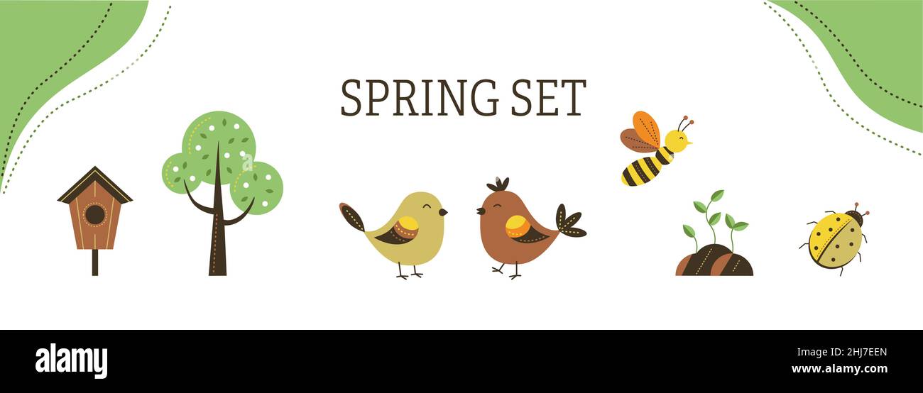 Vector illustration of cartoon spring set design Stock Vector Image ...