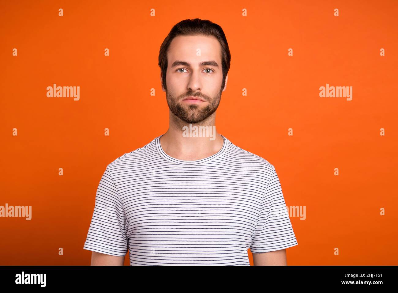 Photo of young stubble man intelligent wear casual clothes focused ...