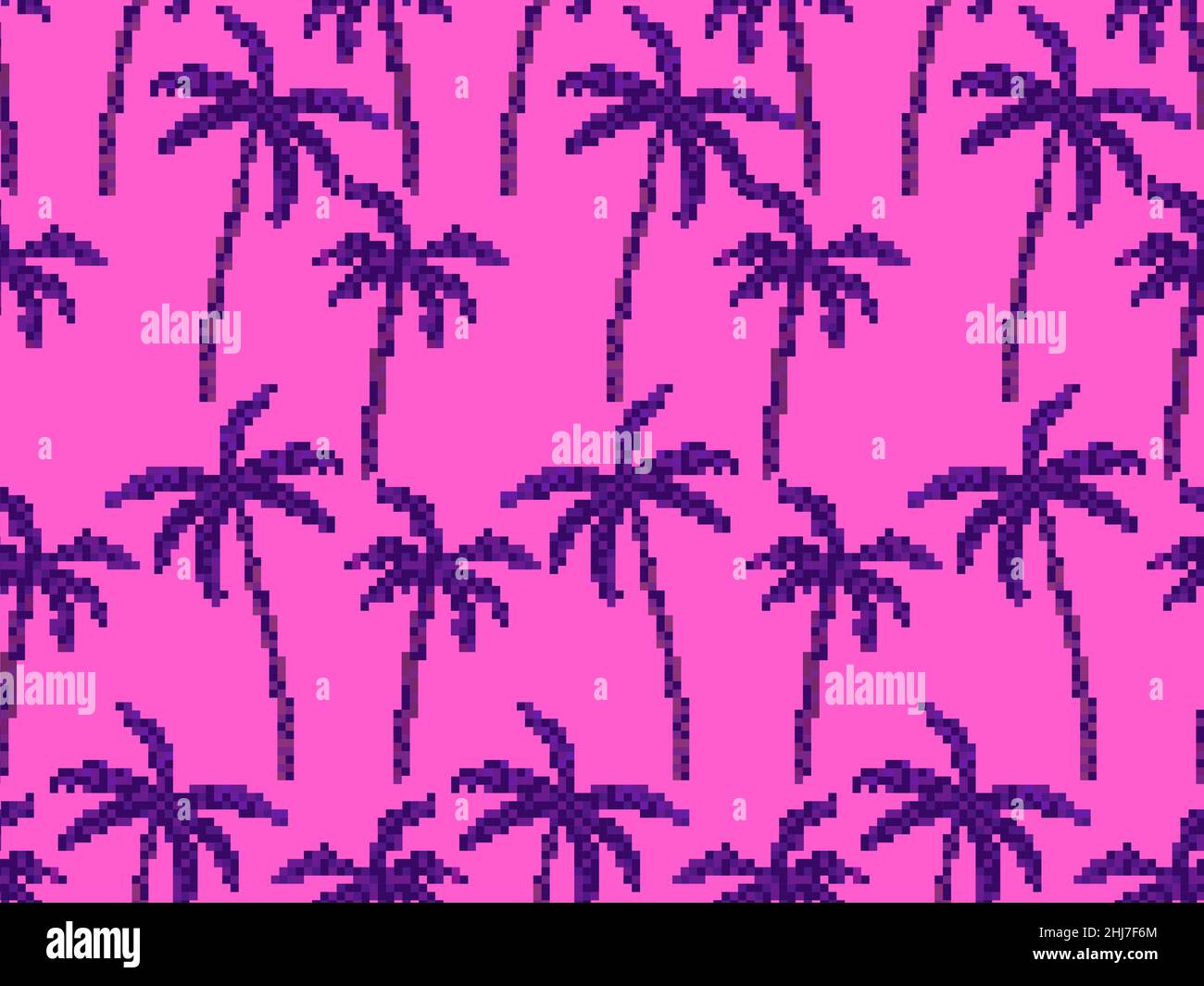 Seamless pattern with 80s style pixelated palm trees. 8-bit tropical ...