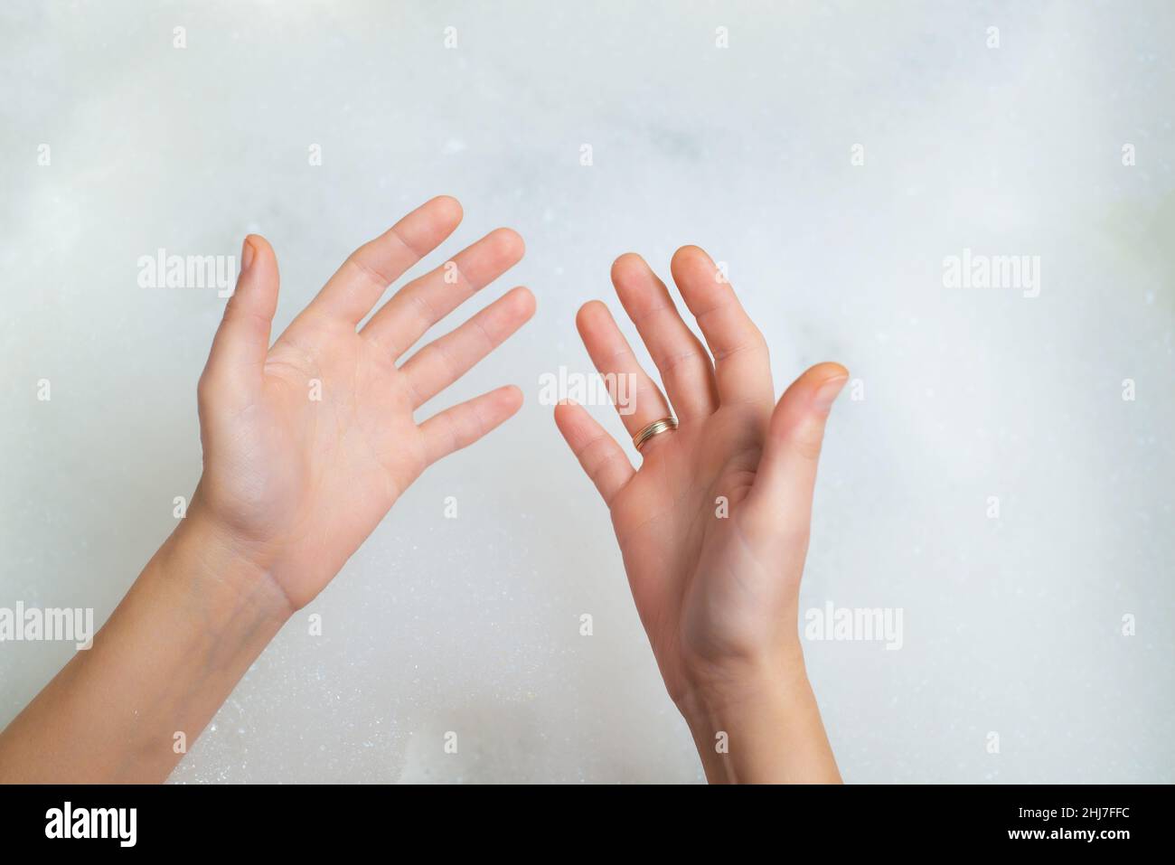 Relaxation, reflection, thoughtfulness in a bubble bath concept. Women ...