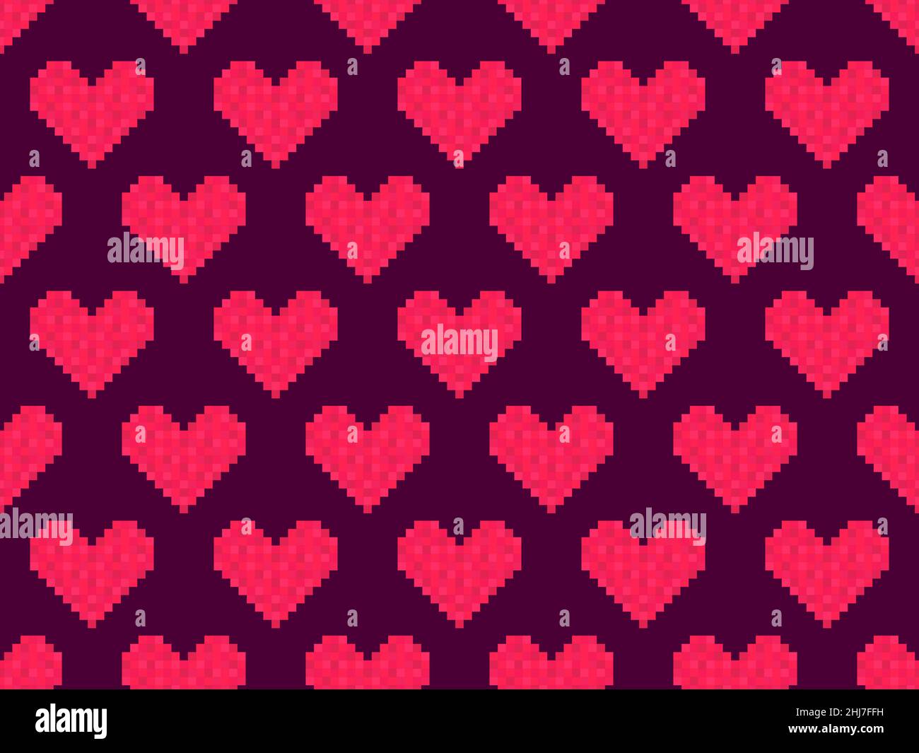 Pixel art hearts seamless pattern. 8-bit red hearts. Retro 8-bit video ...