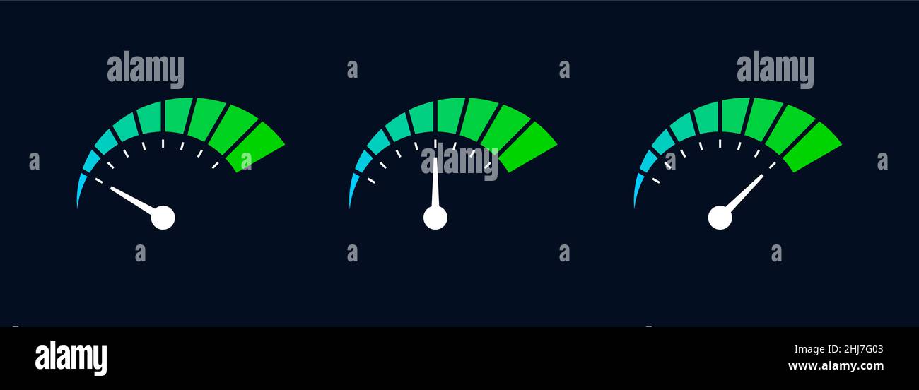 Gauge meter icon set. Low, moderate, high measuring scale. Modern car ...