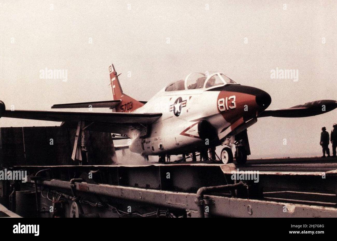 T-2C Buckeye on catapult of USS Forrestal (AVT-59) c1992 Stock Photo ...
