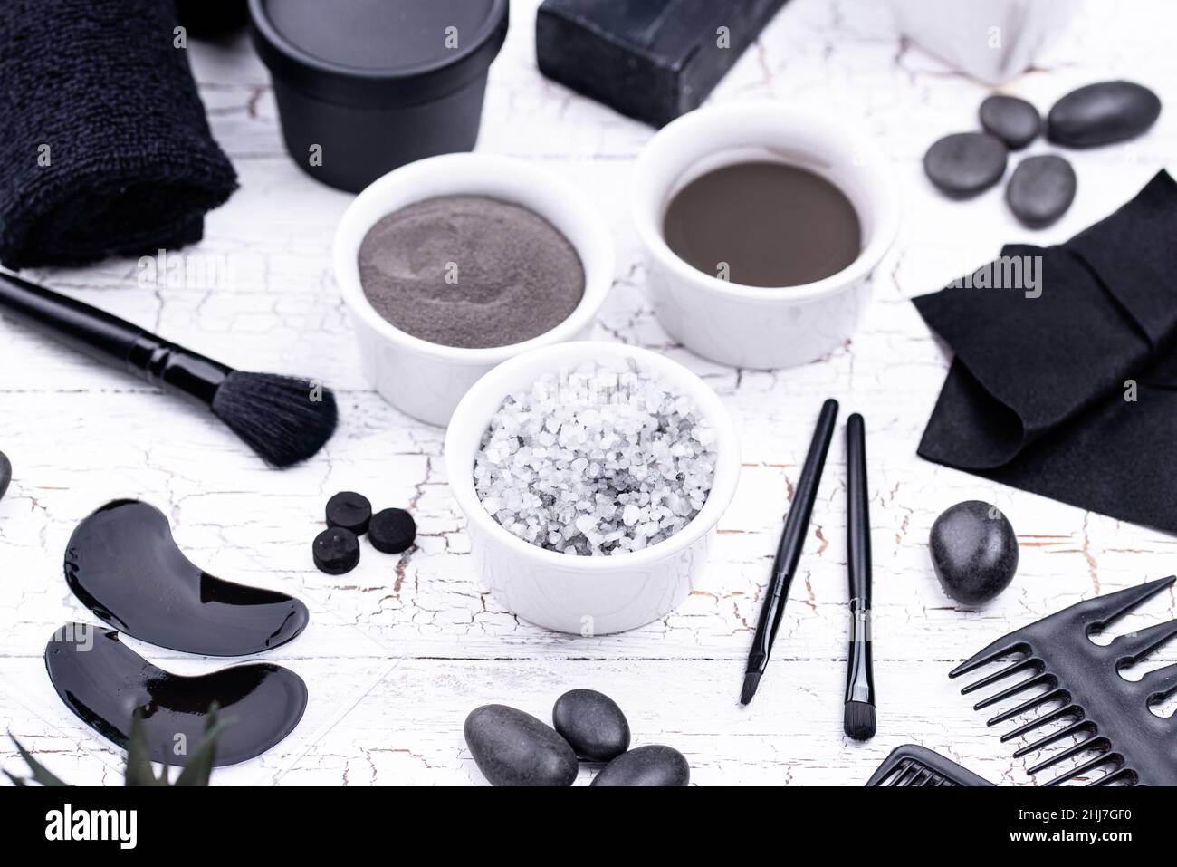 Set of black charcoal detox cosmetics Stock Photo - Alamy