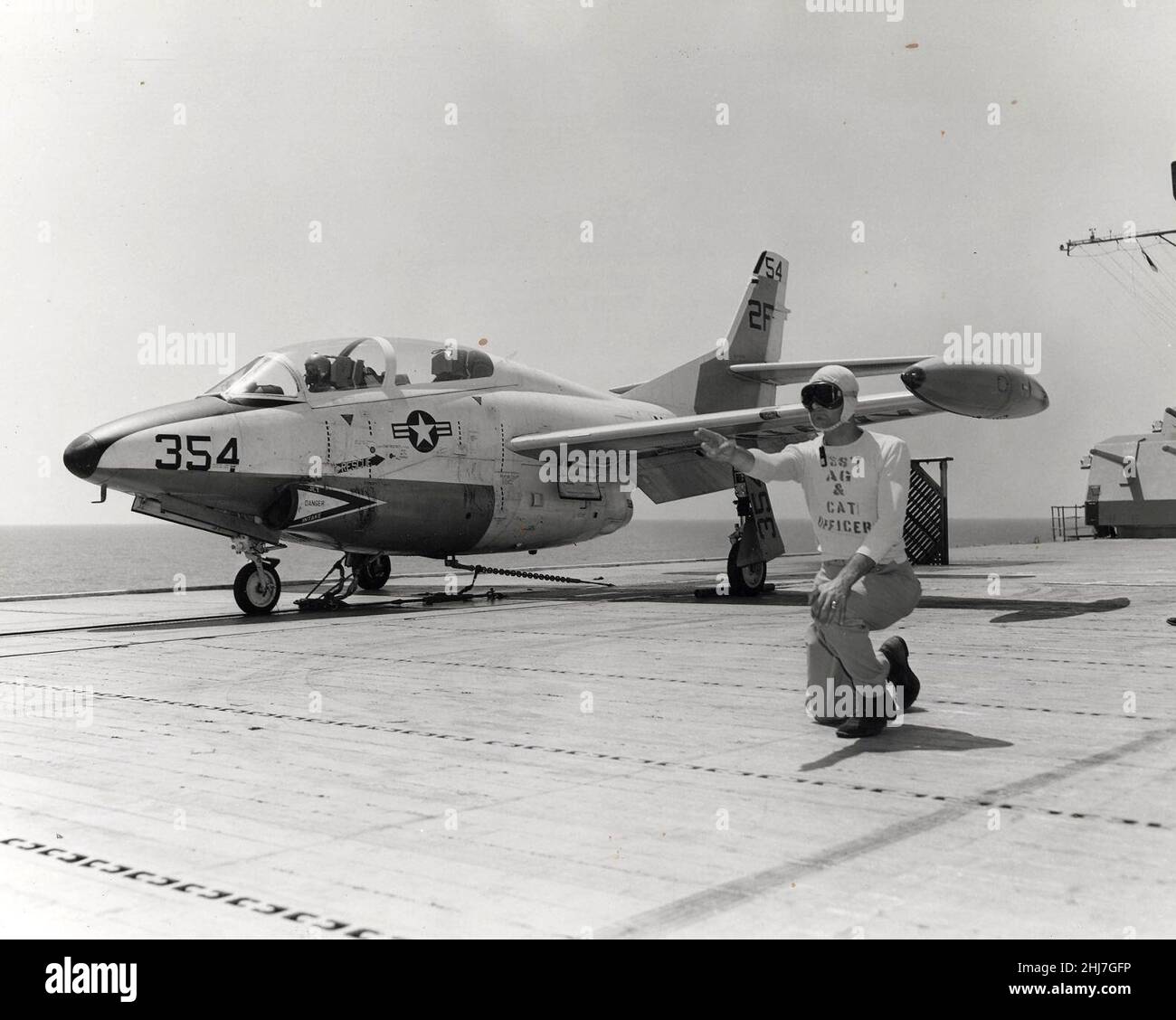 T2J on cat of USS Antietam (CVS-36) 1960 Stock Photo - Alamy