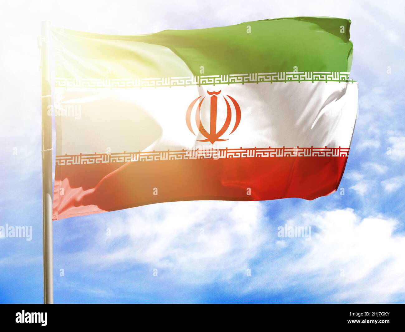 Iran flag on flag pole hi-res stock photography and images - Alamy