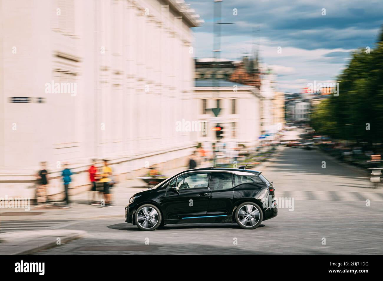 Black electric BMW i3 is a B-class, high-roof hatchback Fast Driving In ...