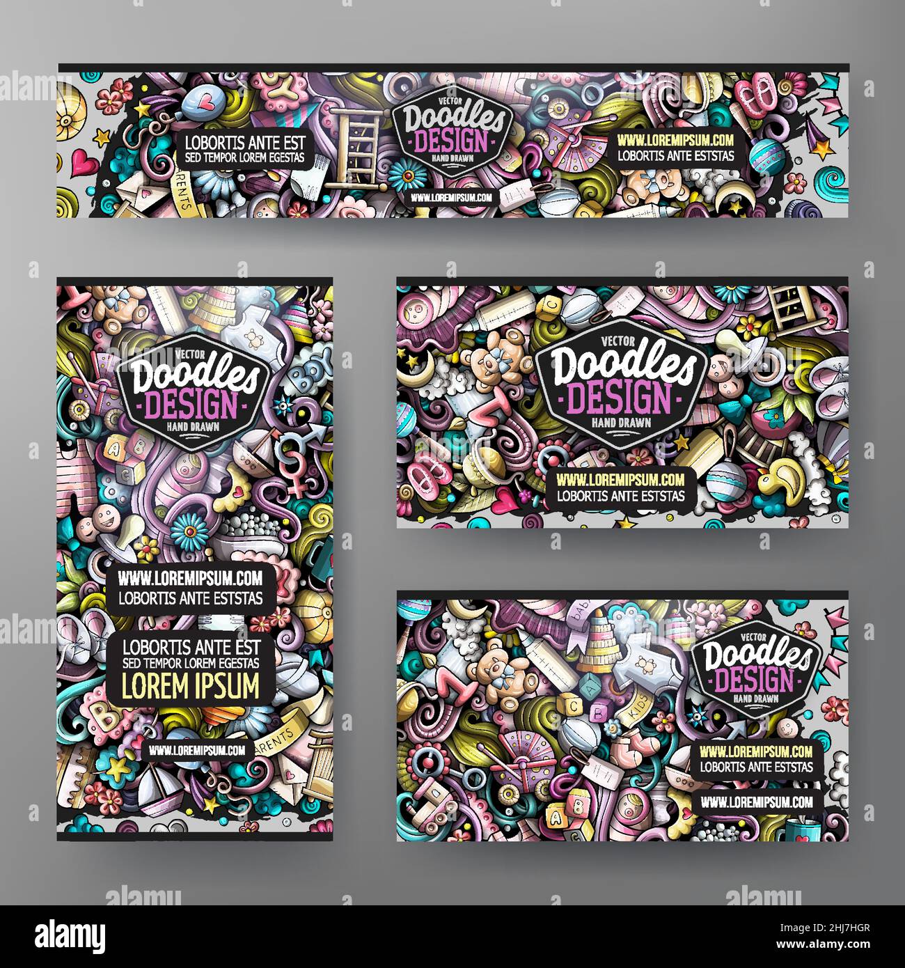 Cartoon vector doodle set of Baby corporate identity templates ...