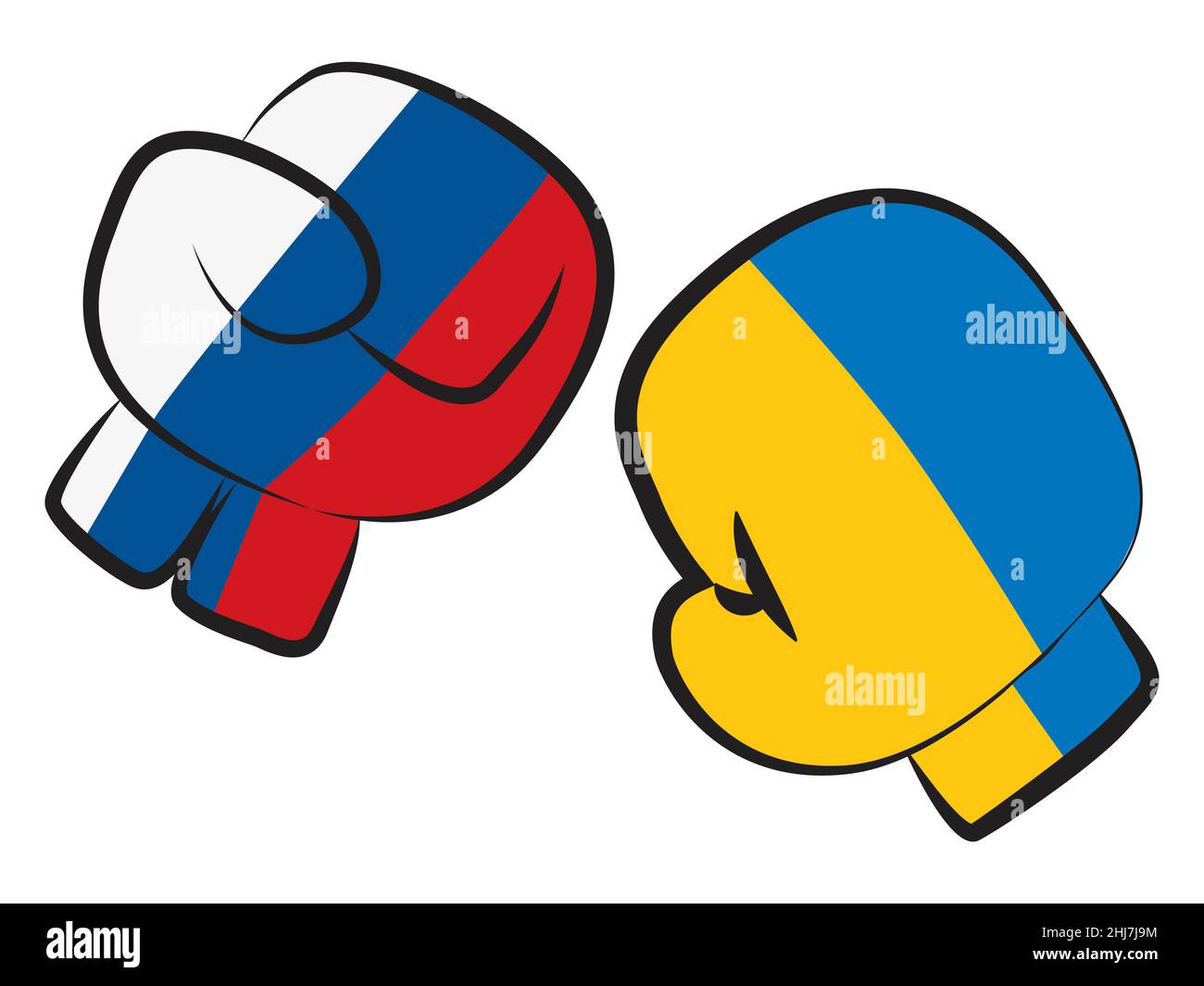 Ukraine and Russia flags on boxing gloves fighting each other. Ukraine ...