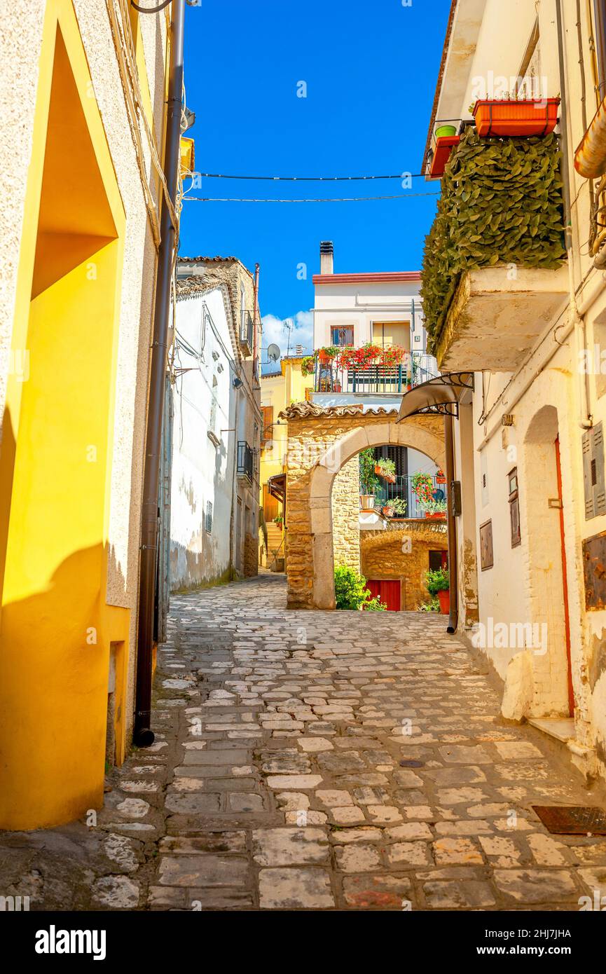 Street panorama in the old medieval city of Italy. City Architecture ...