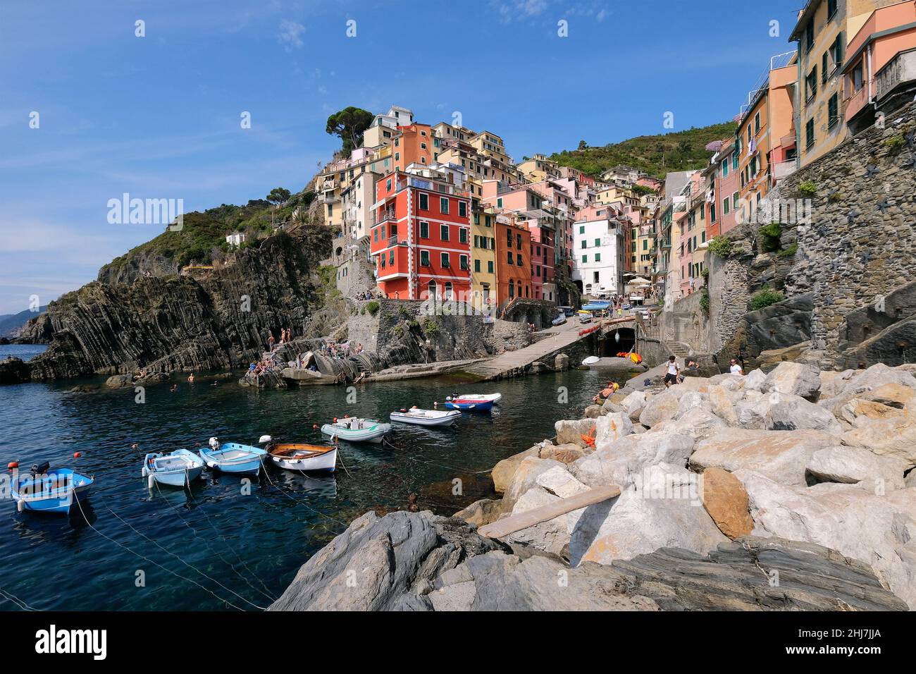 Riomaggiore, one of the villages of the Cinque Terre on the Italian ...