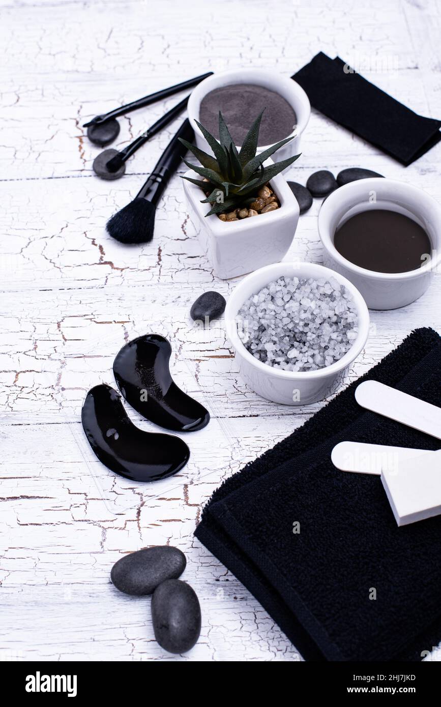 Set of black charcoal detox cosmetics Stock Photo - Alamy