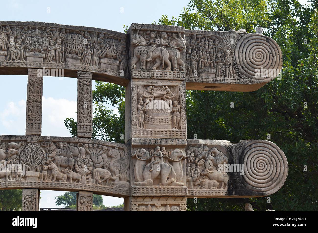 Stupa No 1, East Gateway. Rear view closeup of Right side. Square ...