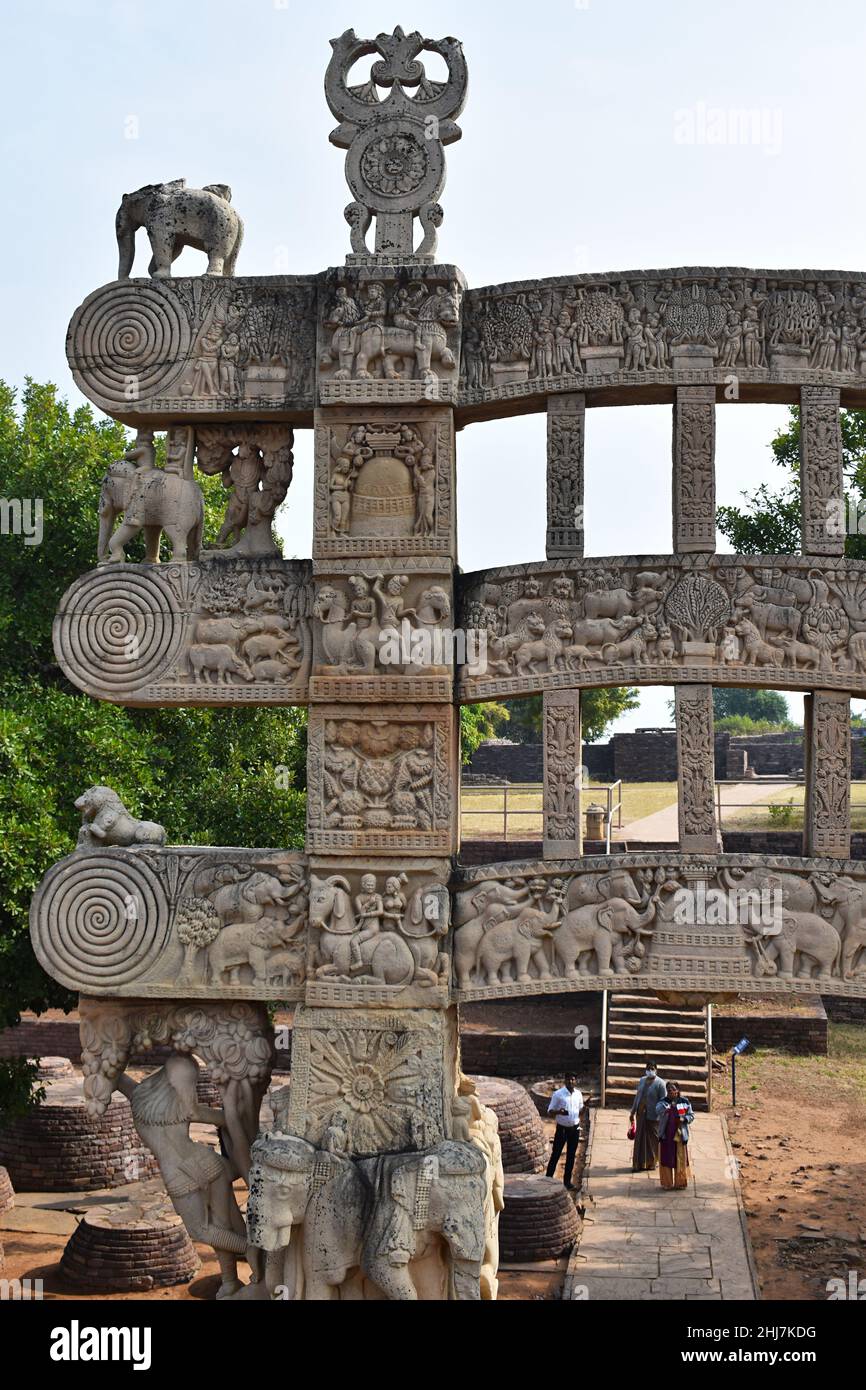 Stupa No 1, East Gateway. Rear view closeup of Left side. Square blocks ...