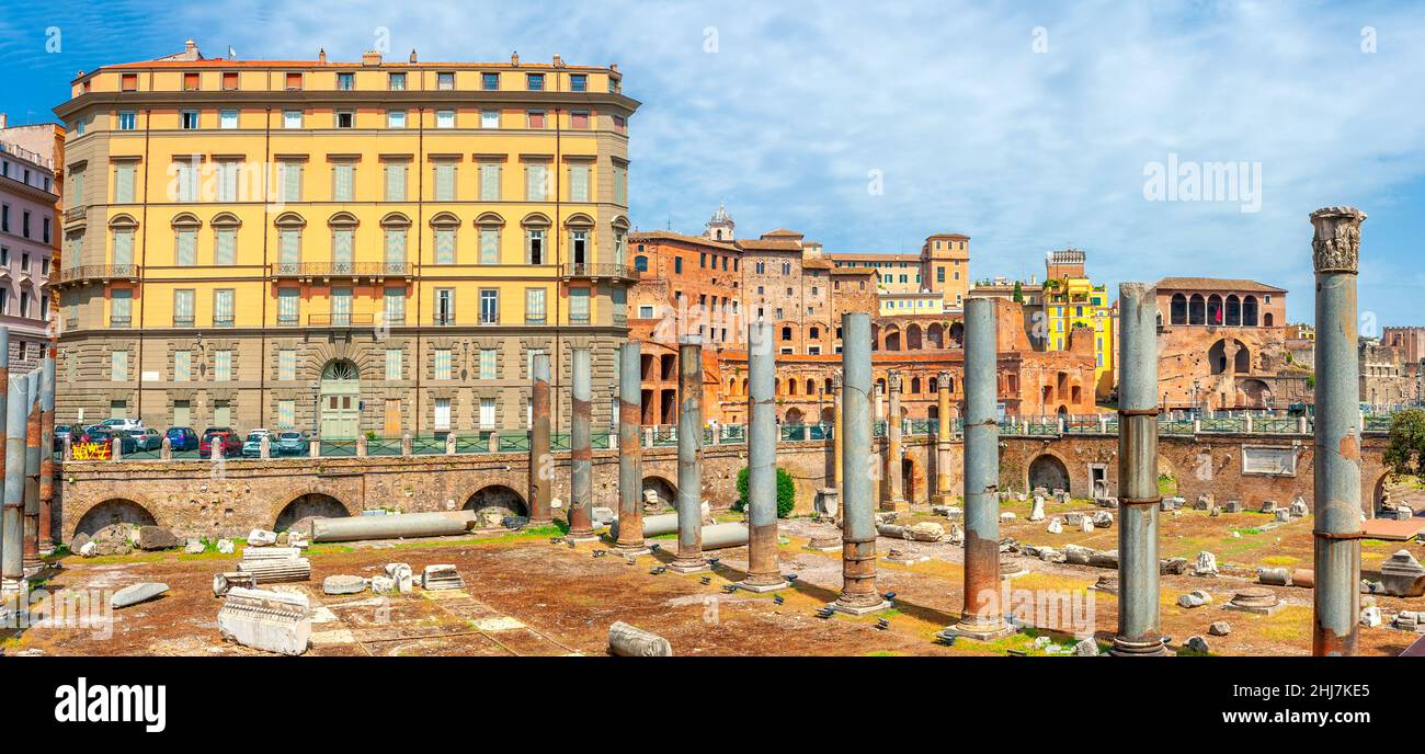 Panorama of the ruins of the ancient Roman forum, the most important ...