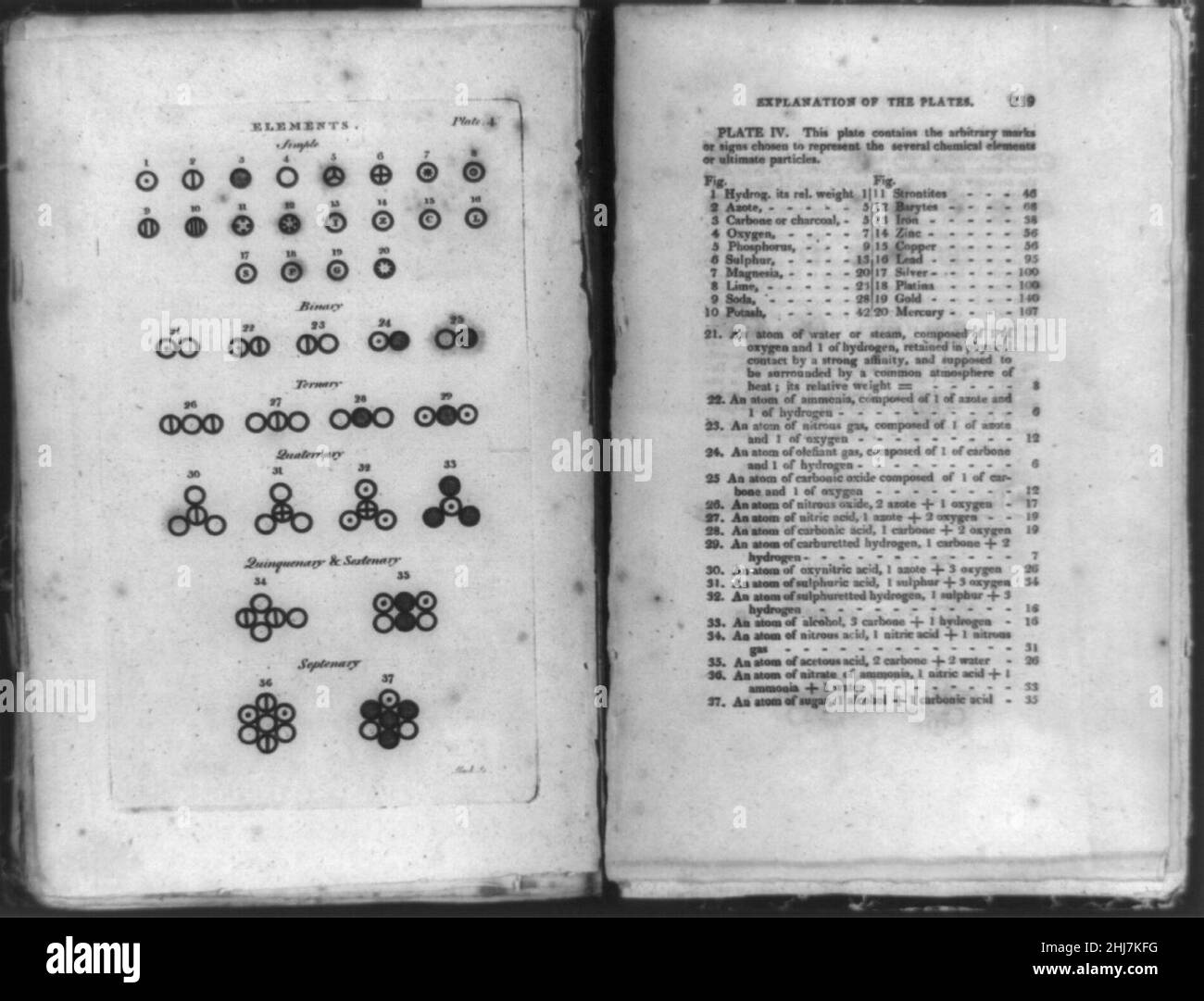Table of types of elements and explanation of plates showing various ...