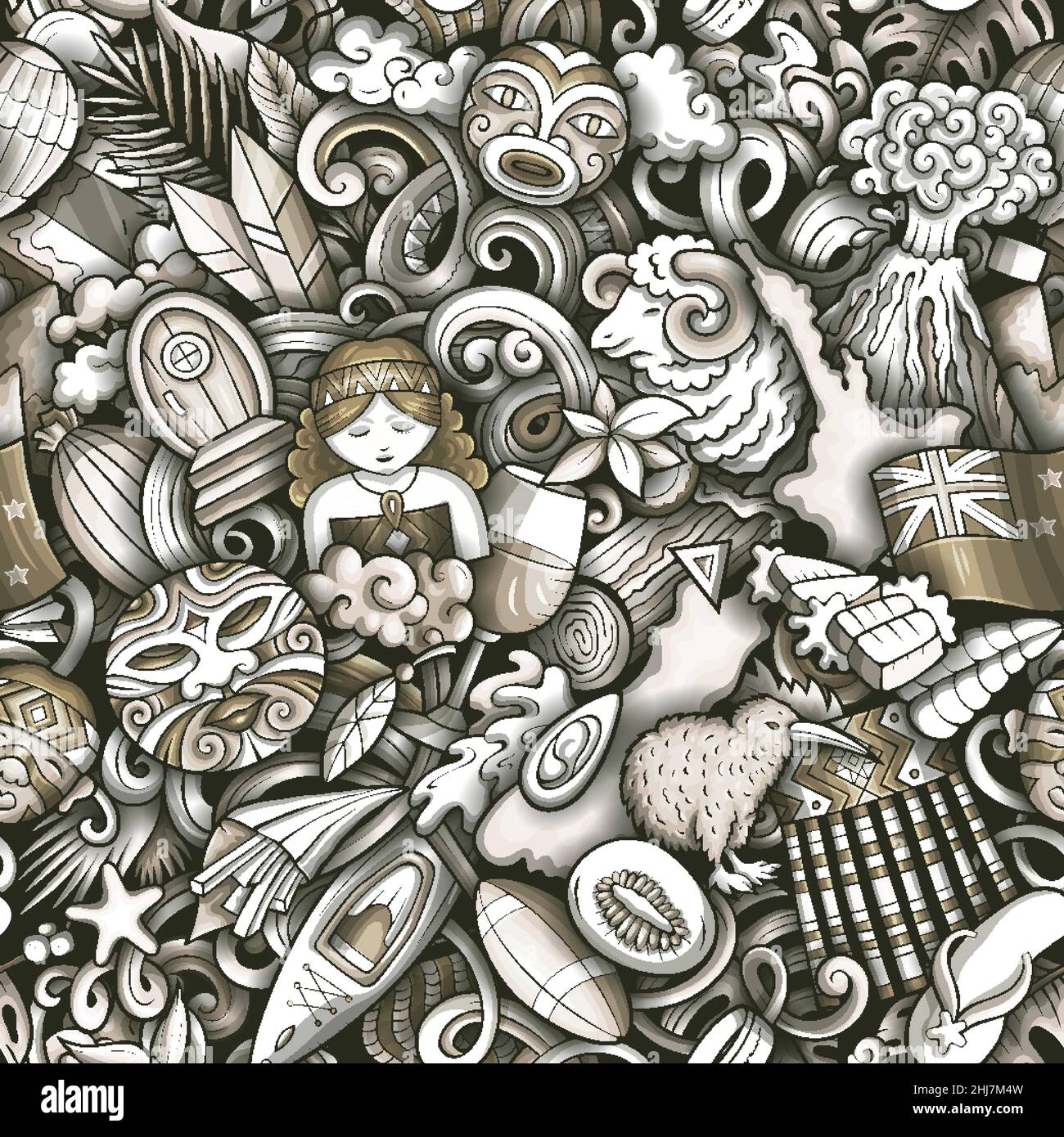 Cartoon doodles New Zealand seamless pattern Stock Vector Image & Art ...