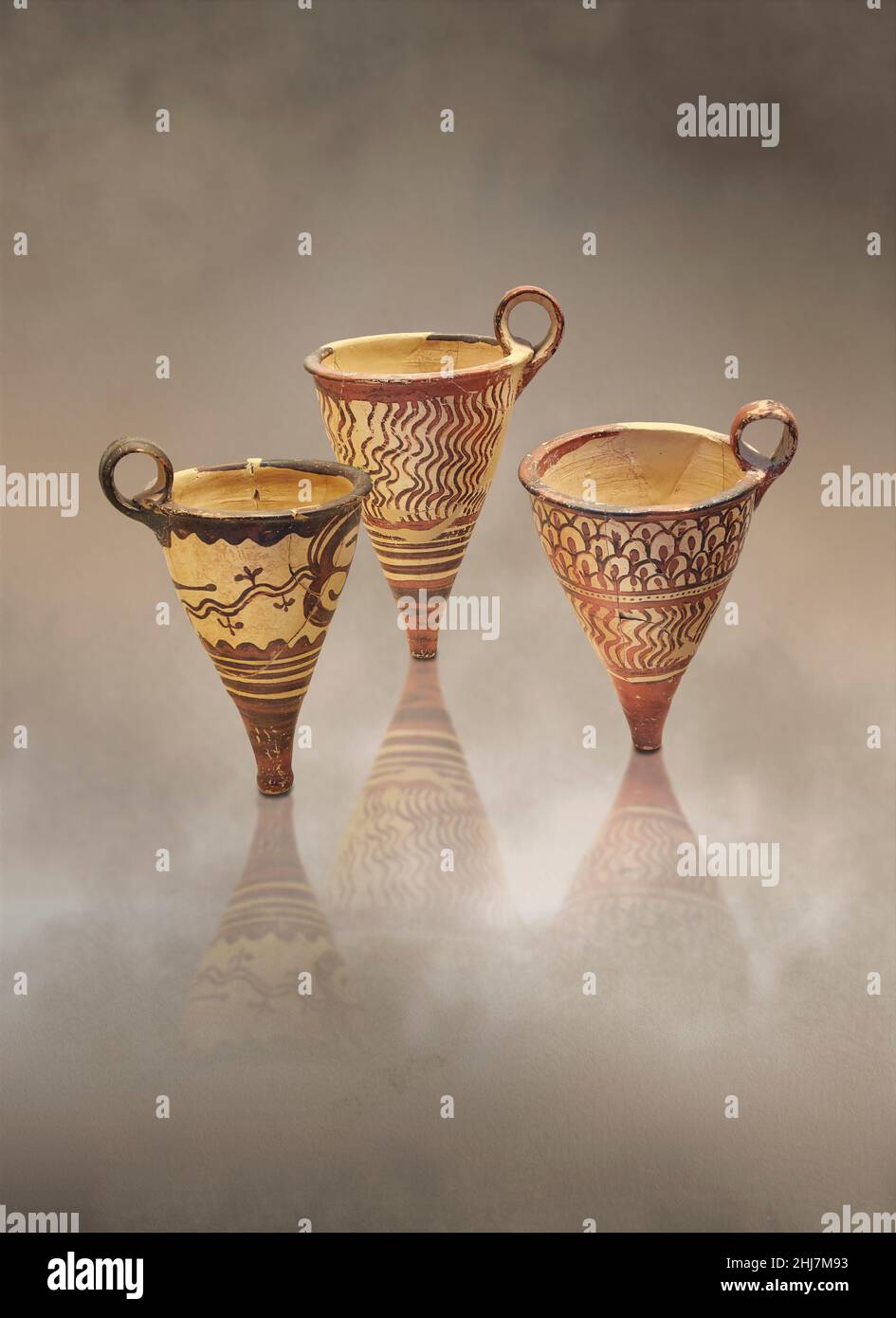 Mycenaean pottery - terracotta conical rhytha (rhython) with floral and ...