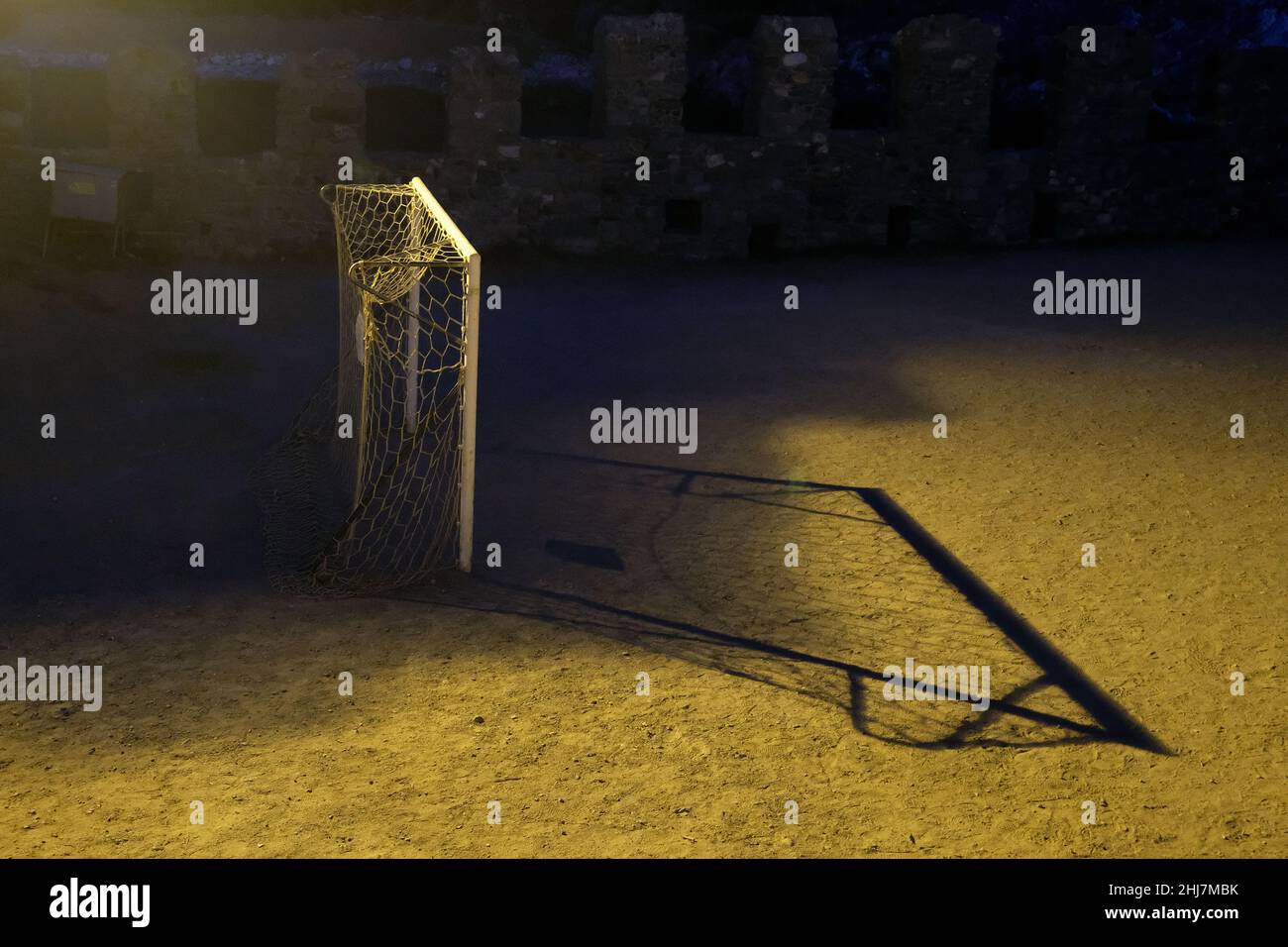 Small football goal with shade in Porto Venere Stock Photo - Alamy