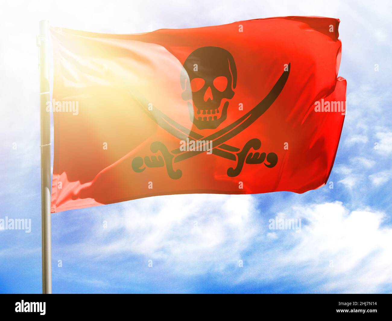 Flagpole with flag of Pirates red Stock Photo - Alamy