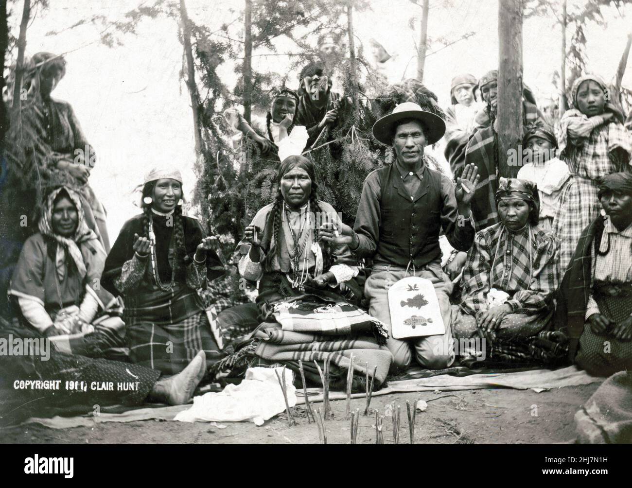 Photograph shows group of Indians from Columbia tribe, Colville ...
