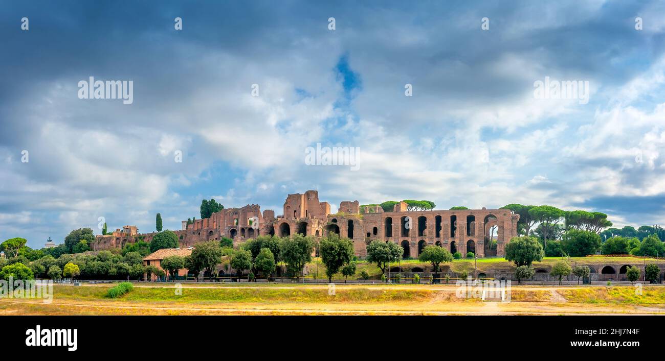 Antique architecture of Rome. Panorama of the ruins of the Roman circus ...