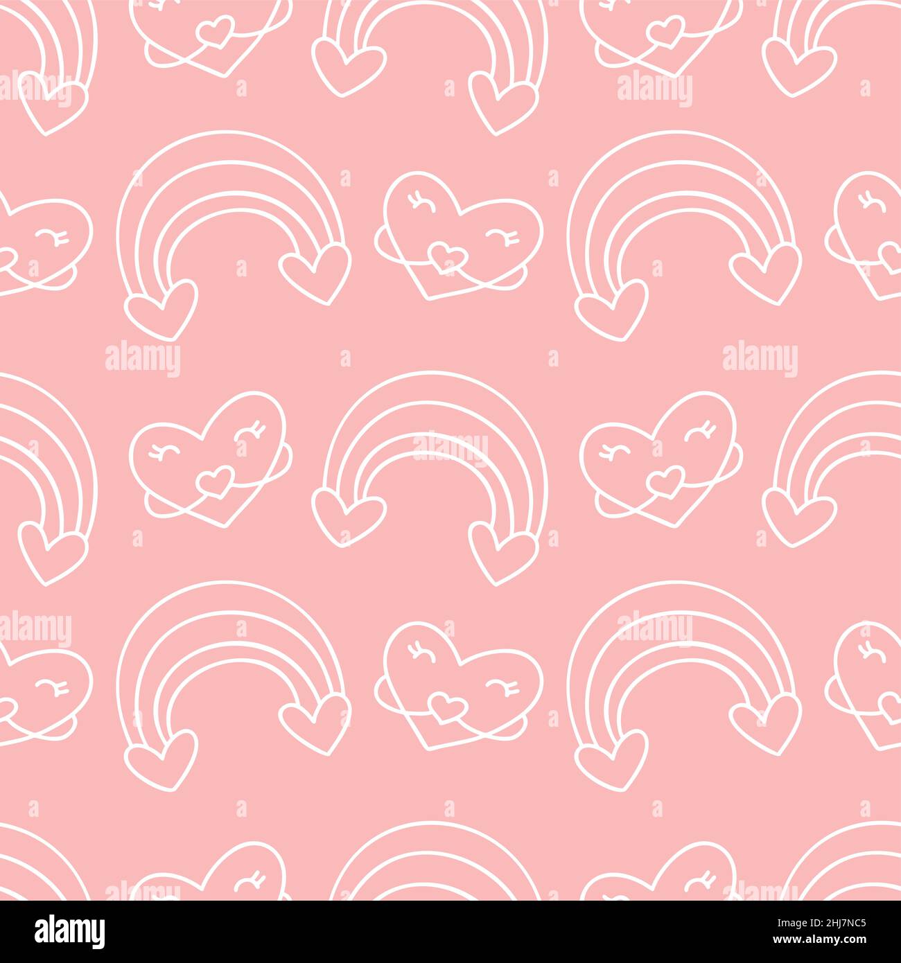 Vector seamless pattern with rainbow and heart. Creative baby kids hand ...