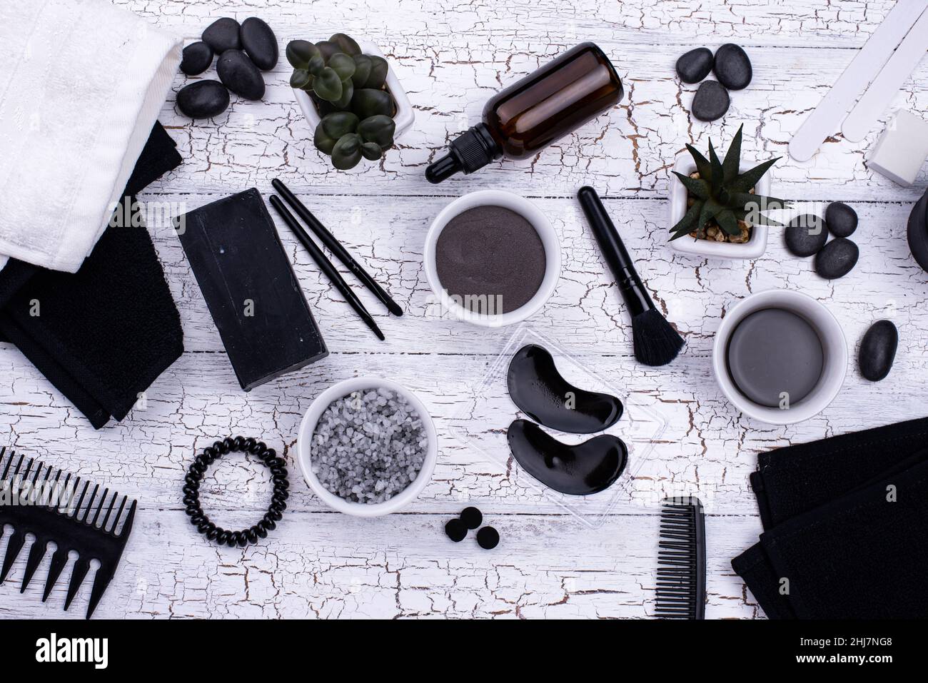 Set of black charcoal detox cosmetics Stock Photo - Alamy