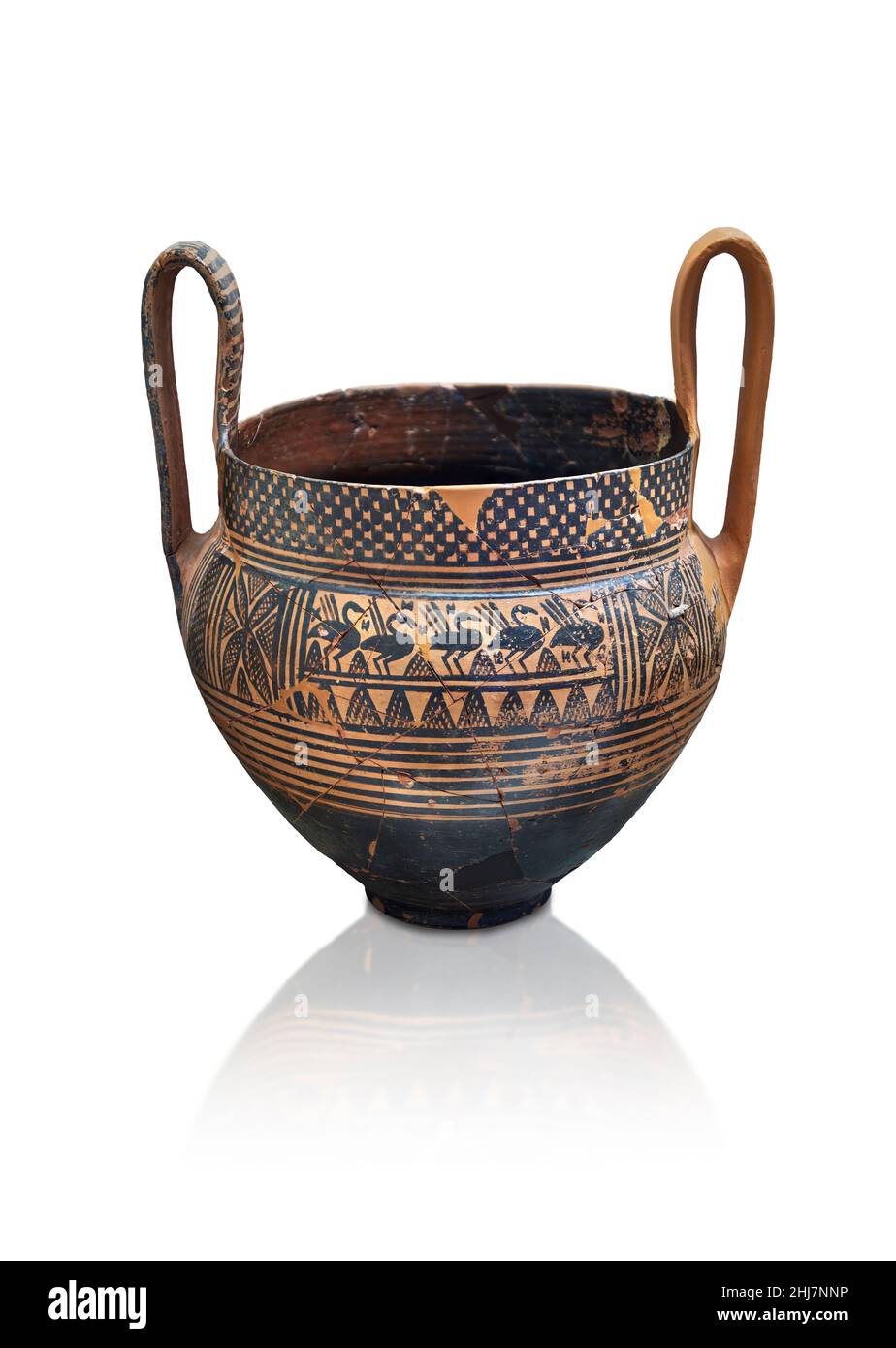 Geometric Period Greek pottery kantharos with birds design, Asine ...