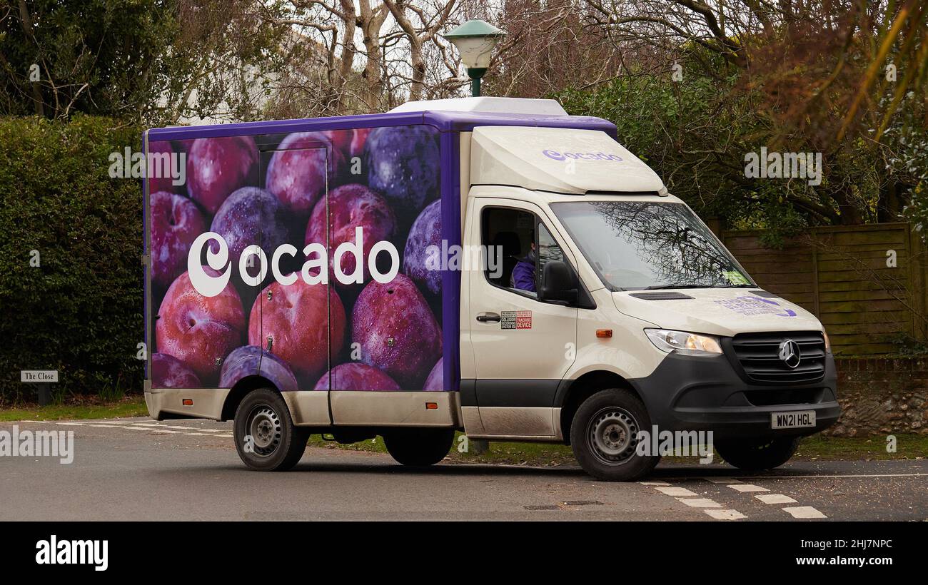 Logo of Ocado seen on one of its delivery vans in the street Stock ...