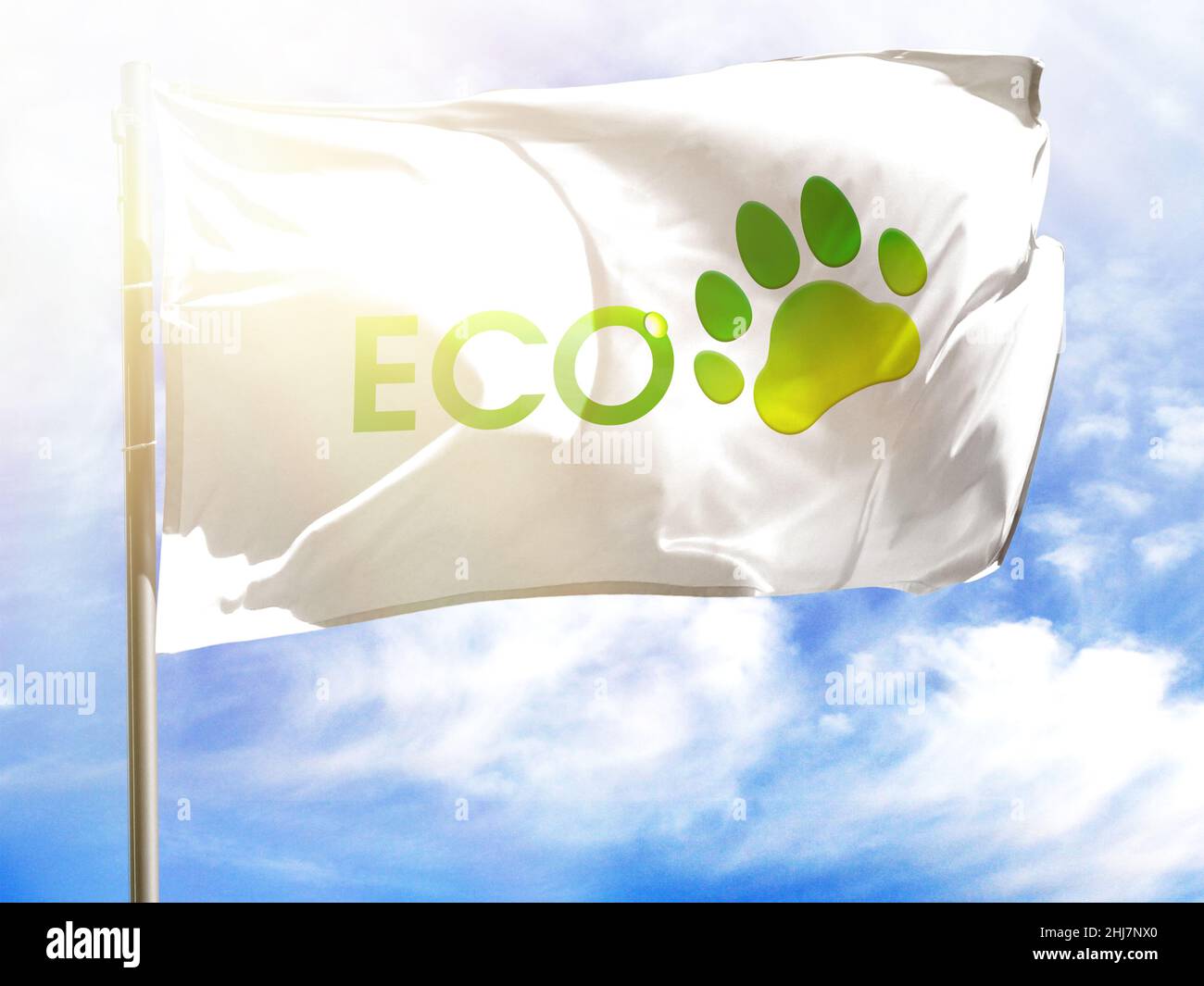 Flagpole with flag of Green environmental protection animal logo Stock ...