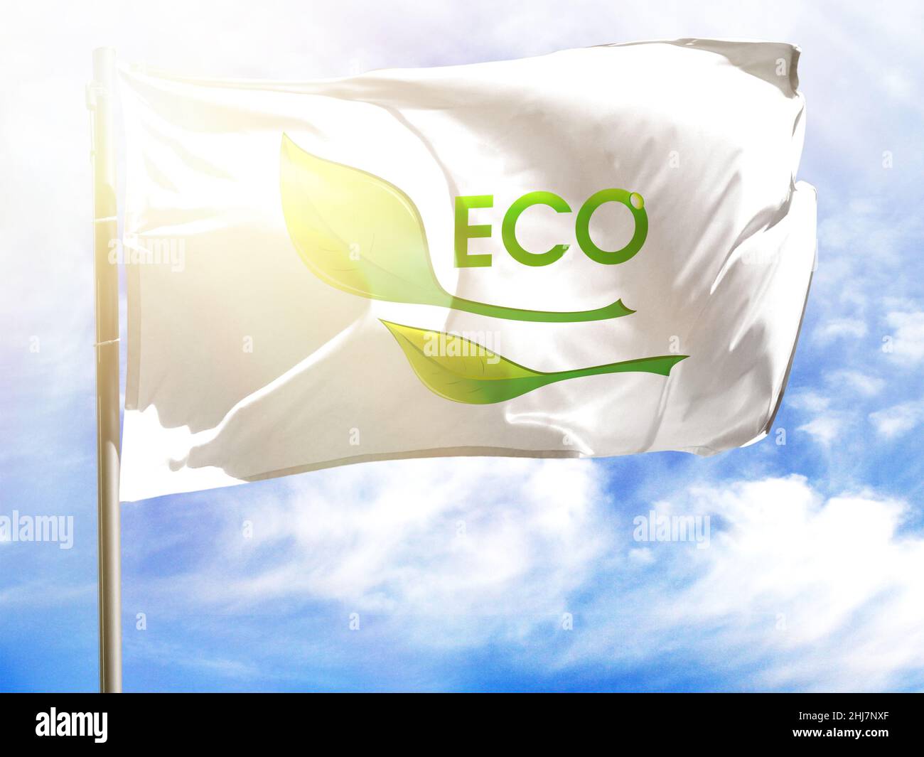 Flagpole with flag of Green environmental protection logo Stock Photo ...
