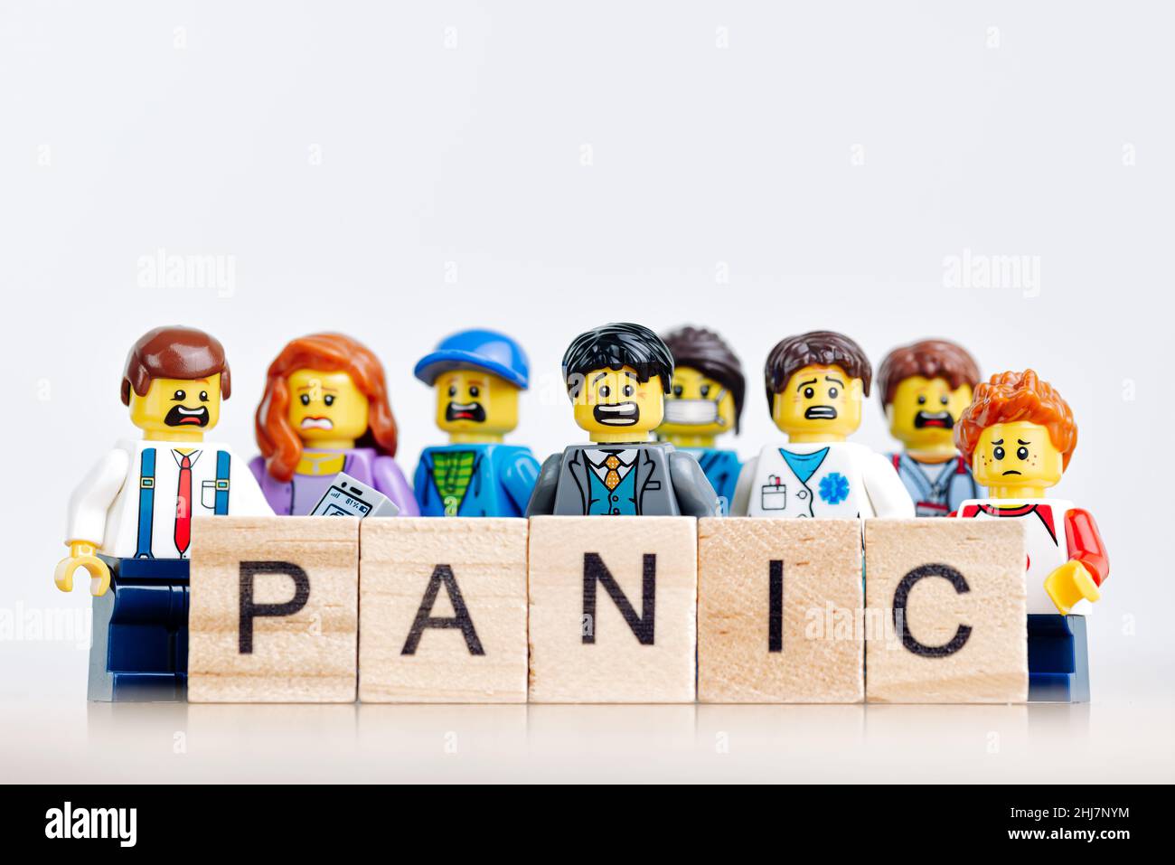 A group of various panicking people. Illustrative editorial. December ...