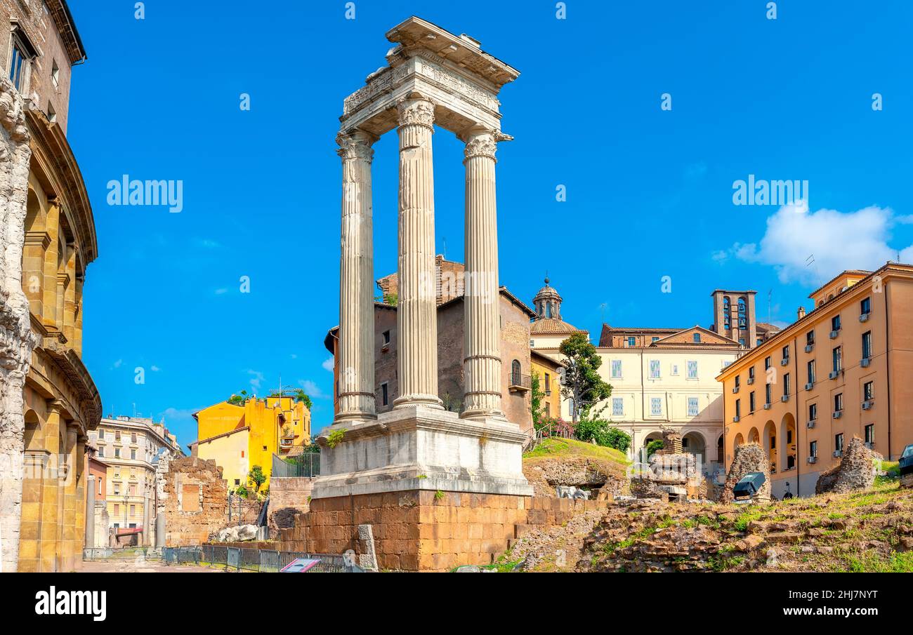 Antique architecture of Rome. Ancient columns at the site of the ruins ...