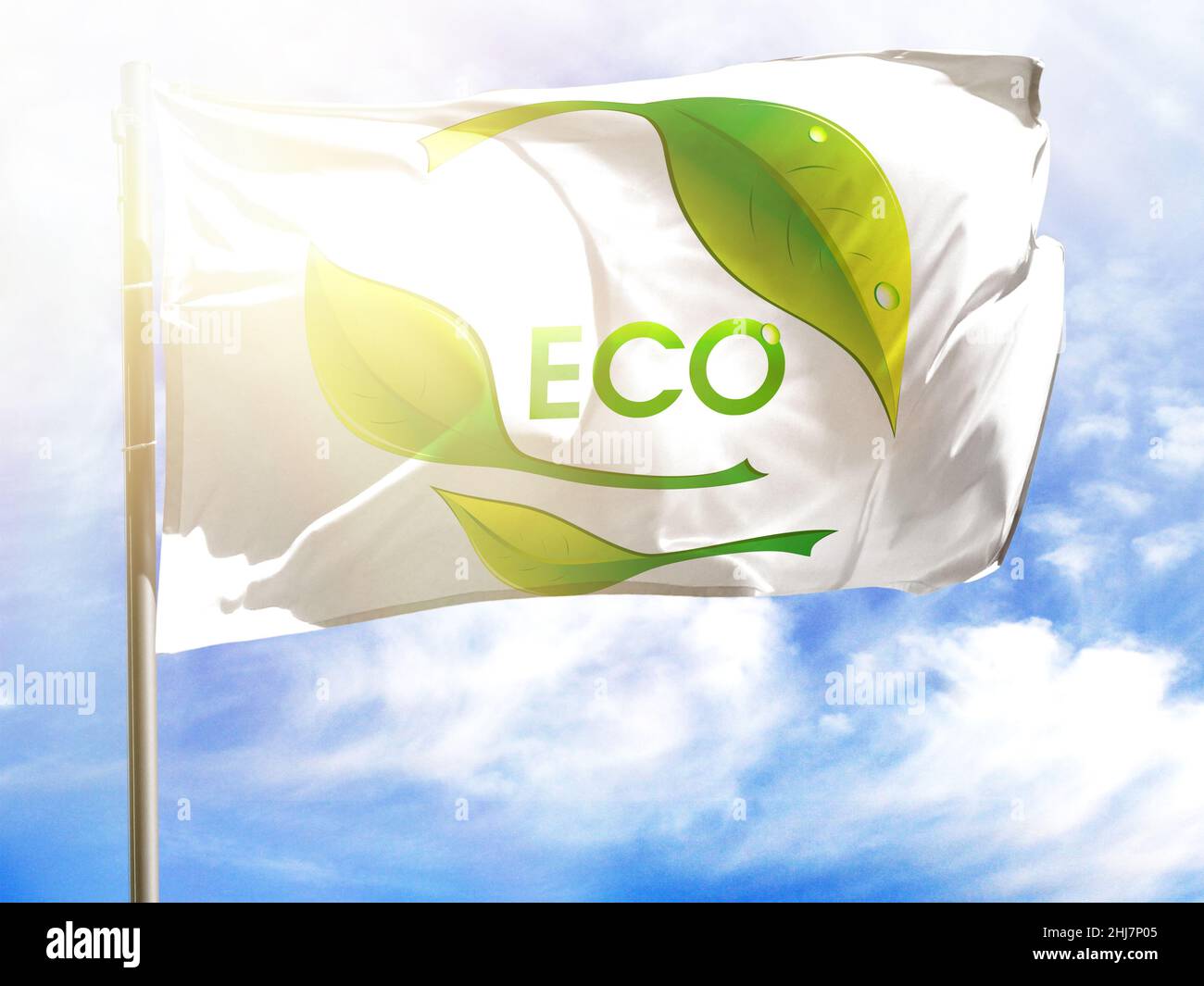 Flagpole with flag of Plant protection green ecological logo Stock ...
