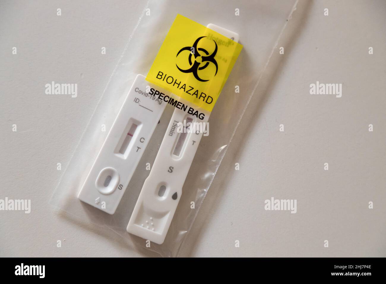 Two negative covid-19 antigen rapid test seen on January 27, 2022 in a ...