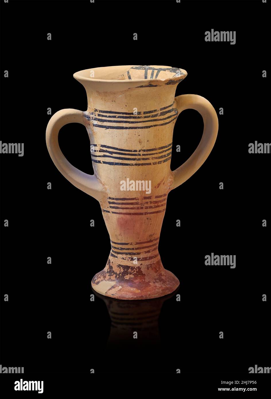 Ancient Helladic Greek pottery two handled footed cup with concentric ...