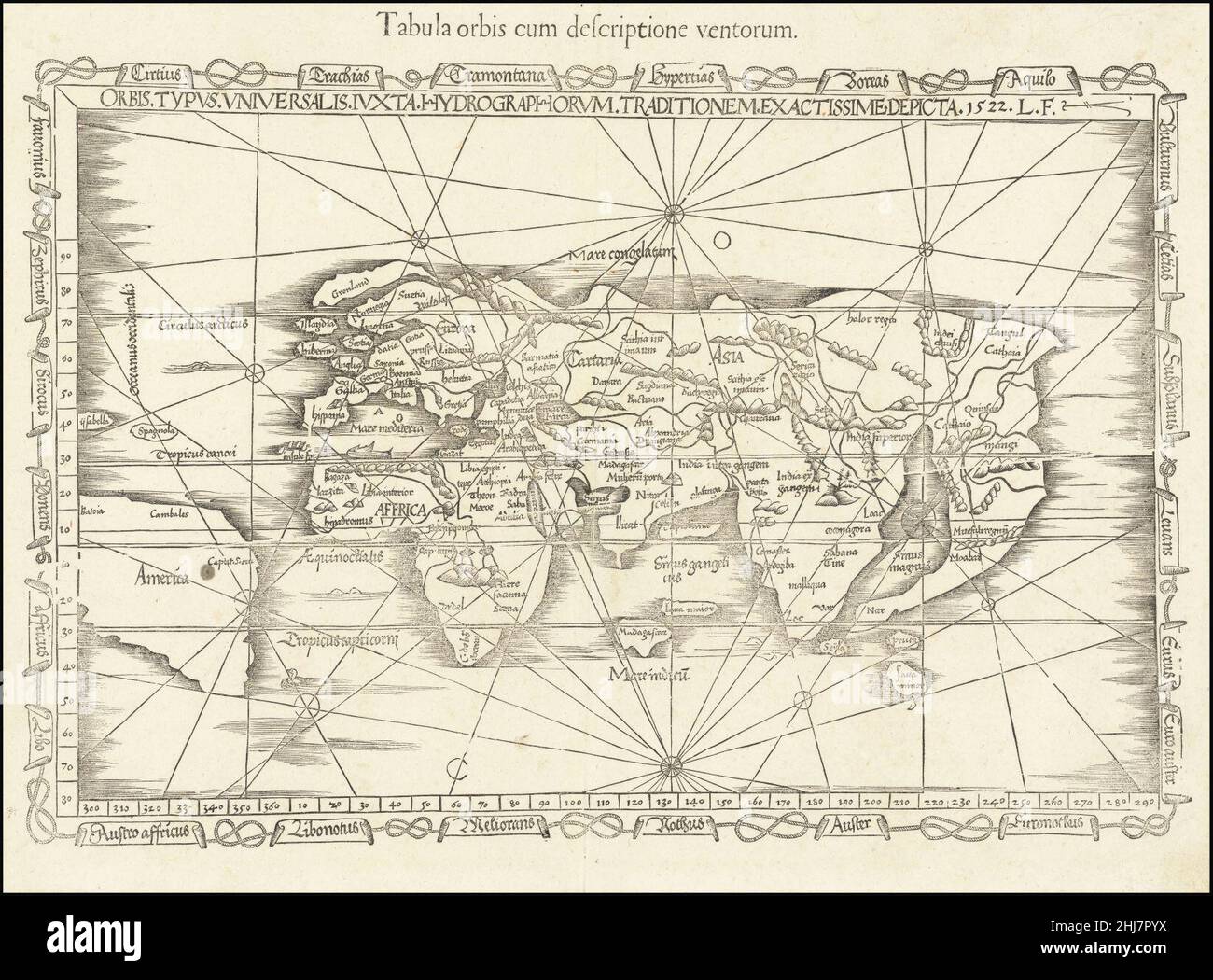 Tabula Orbis cum descriptione ventorum Stock Photo - Alamy