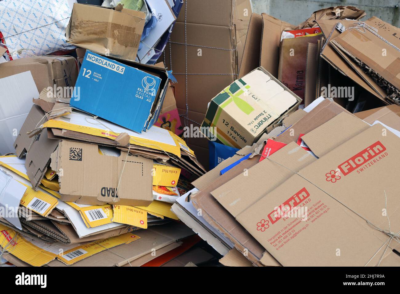 Used cardboard containers on the streets in a neighborhood in Zürich ...