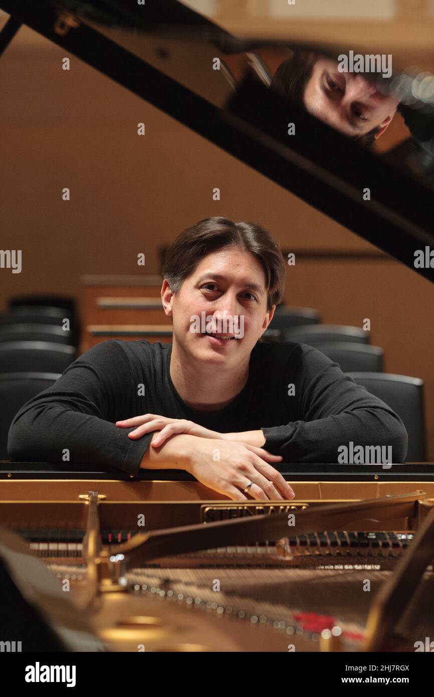 Pianist Freddy Kempf, rehearsing at Cadogan Hall concert venue, Sloane ...