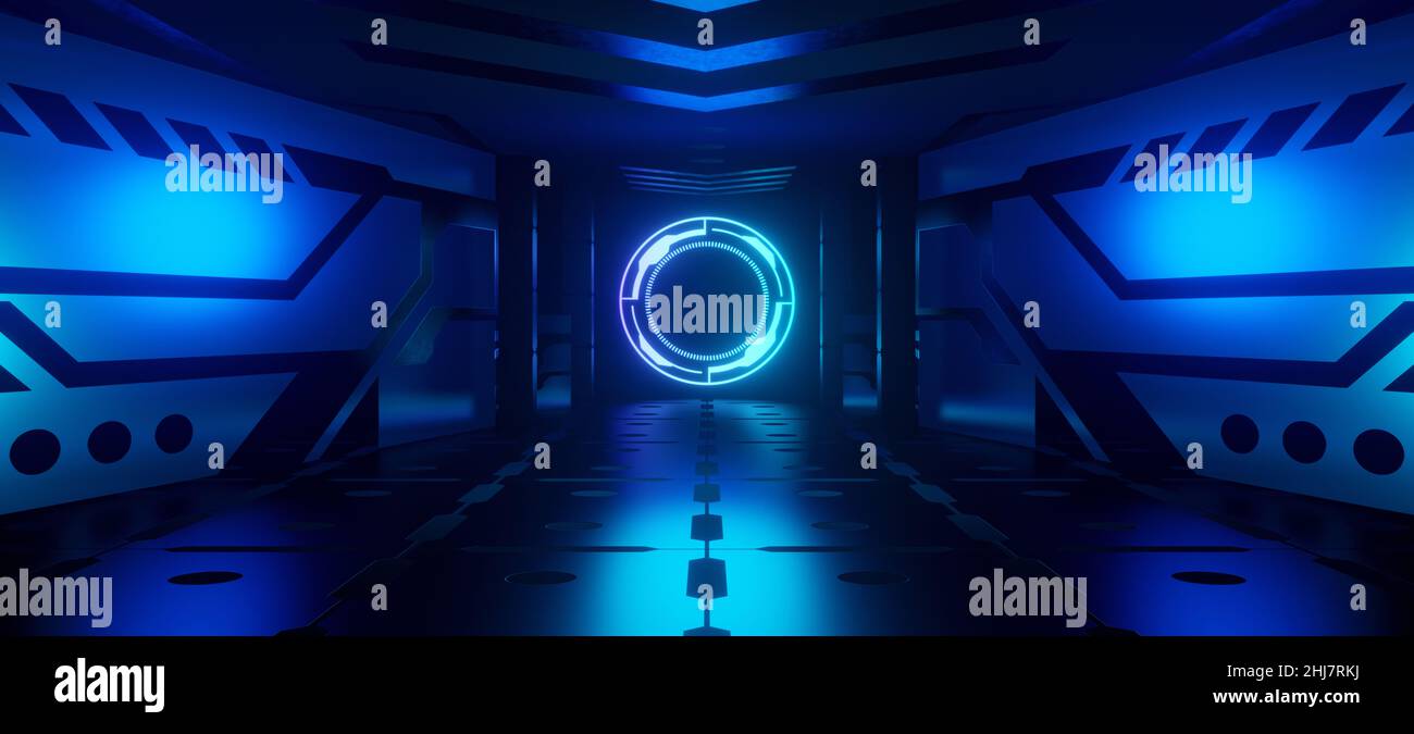 Robotic Corridor Hangar Basement Underground Hallway Dim Lighting with ...