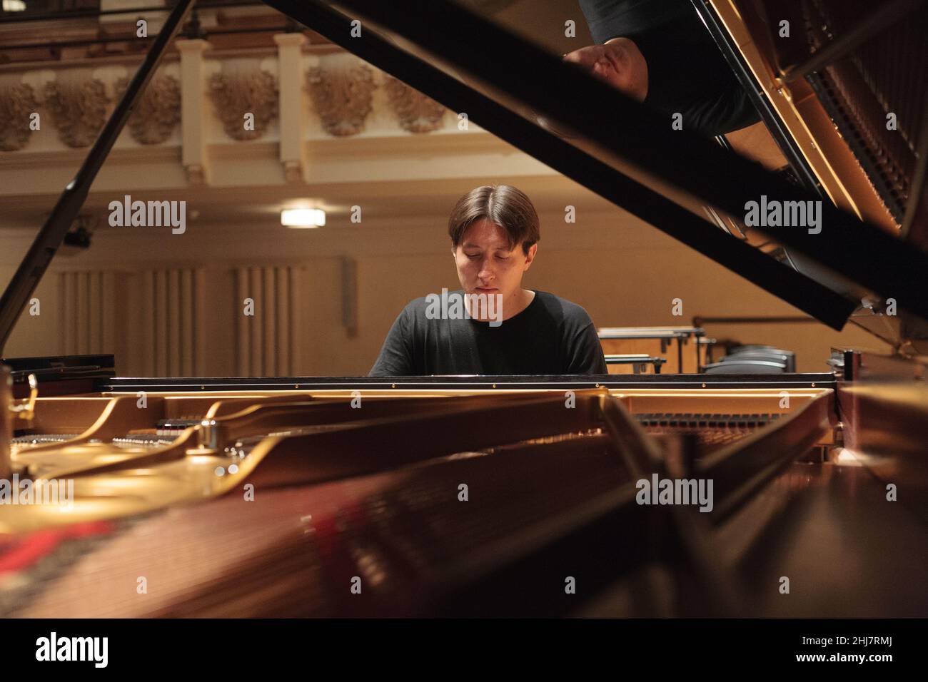 Pianist Freddy Kempf, rehearsing at Cadogan Hall concert venue, Sloane ...