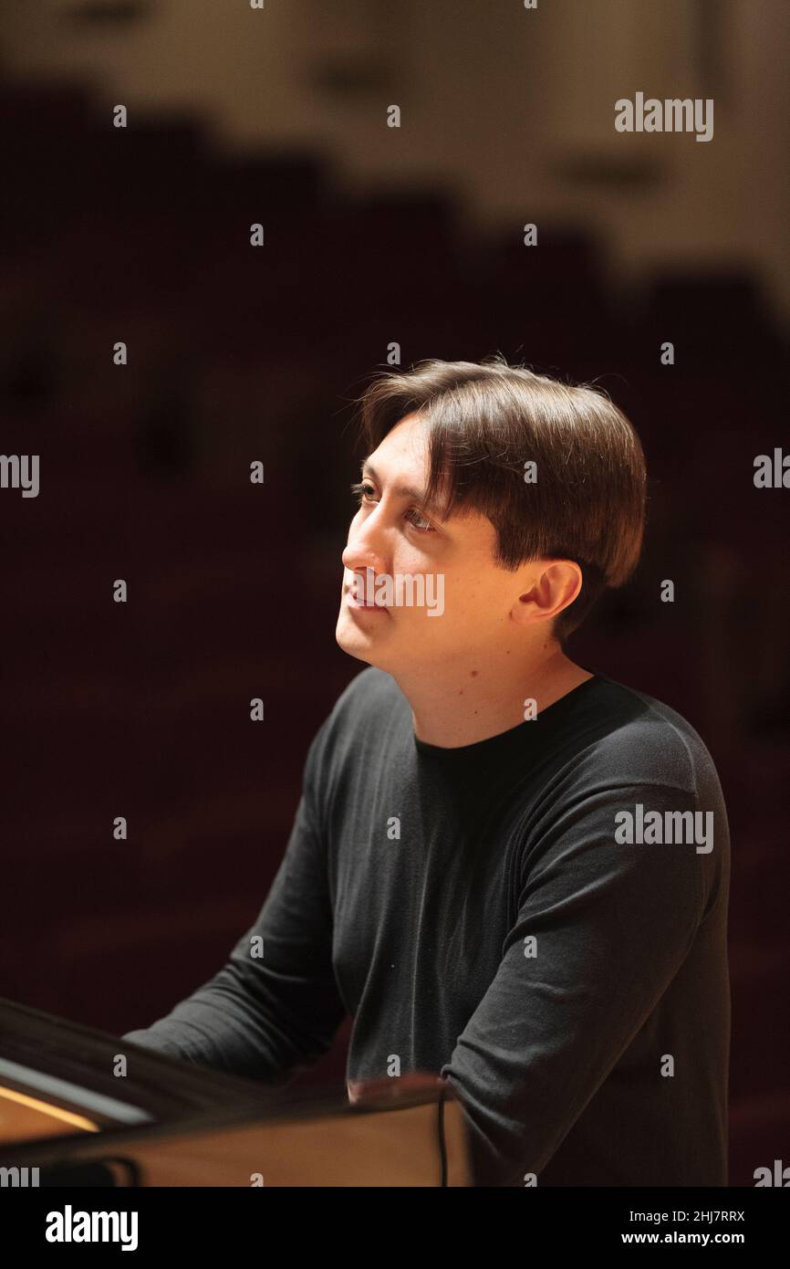 Pianist Freddy Kempf, rehearsing at Cadogan Hall concert venue, Sloane ...