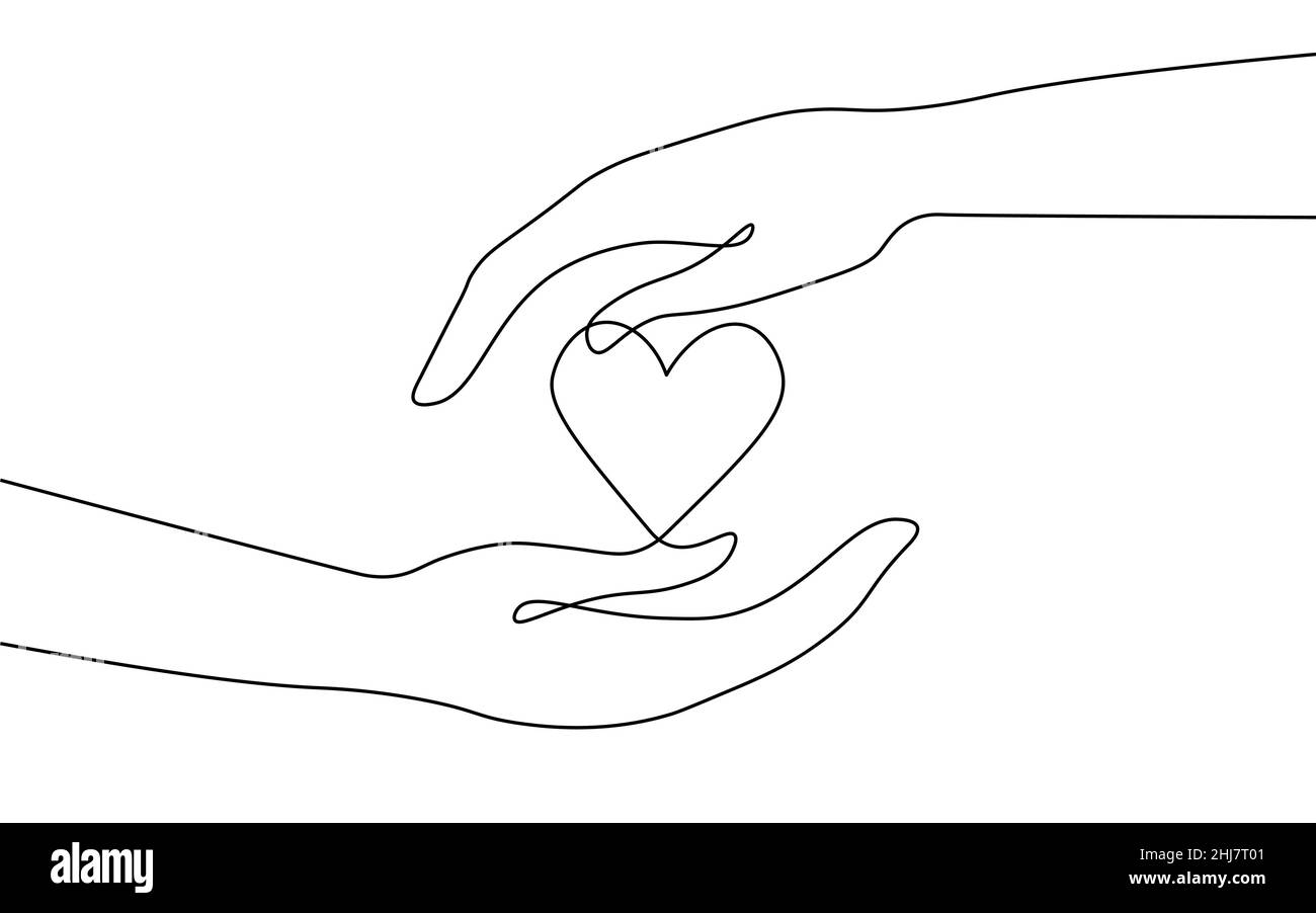 Fundraising giving heart symbol money hand. Continuous one line draw ...
