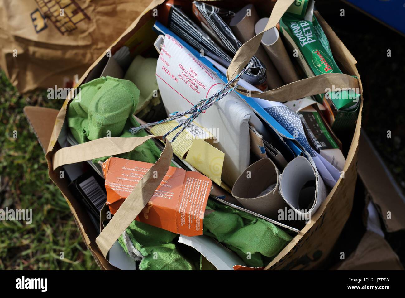 Used cardboard containers on the streets in a neighborhood in Zürich ...