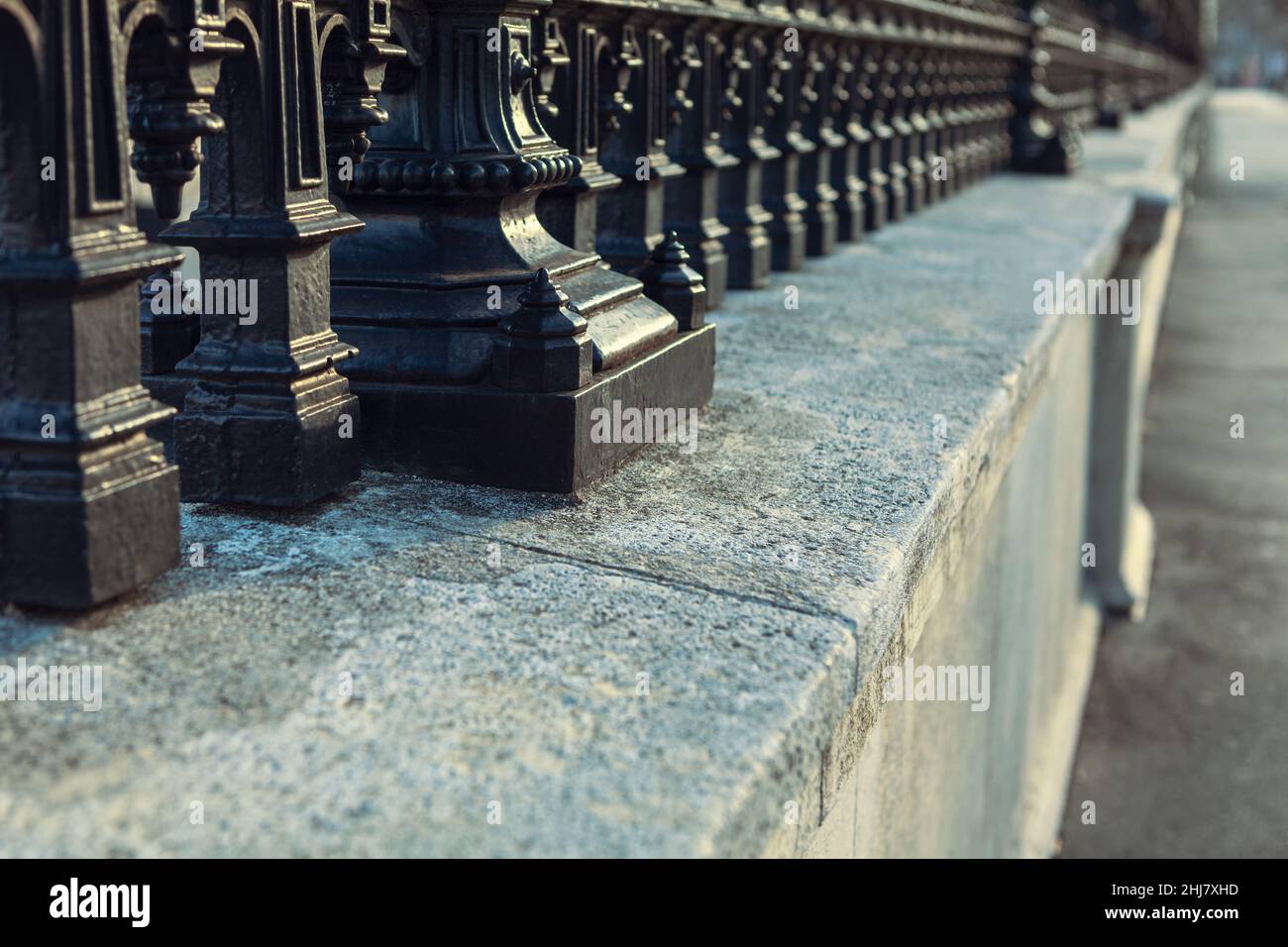 Iron fence in baroque style . Basement and metal fence Stock Photo - Alamy