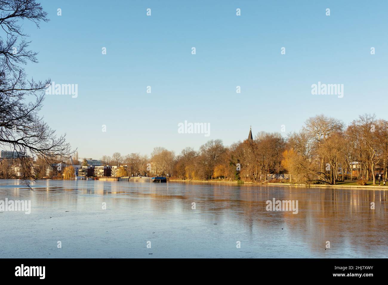 Berlin, Germany - December 26, 2021: a walk along the Spree river and a ...