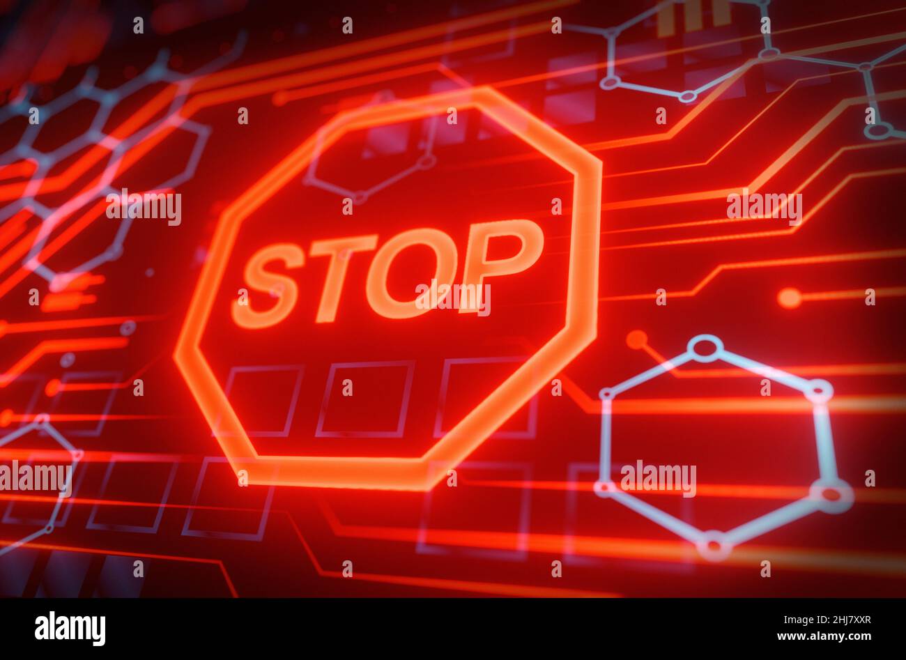 Futuristic circuit concept of Stop, halt, Stop Symbol Stock Photo - Alamy
